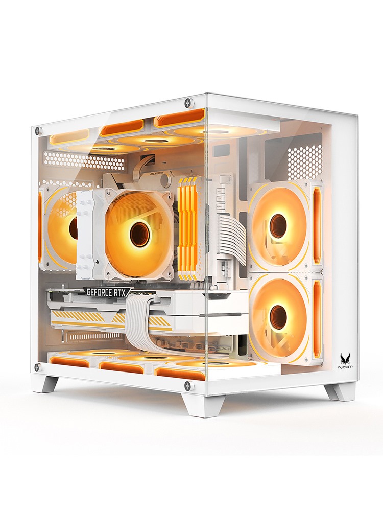 INVASION D-7000 Frameless Gaming Case With 6 ARGB Fans (Black and White ...