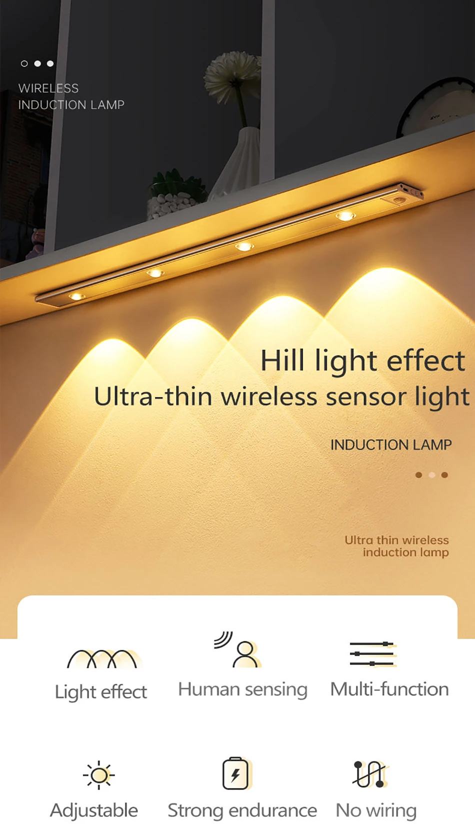 Motion Sensor Cabinet Light LED Strip 12 to 80cm Dimmable 3 Color USB ...