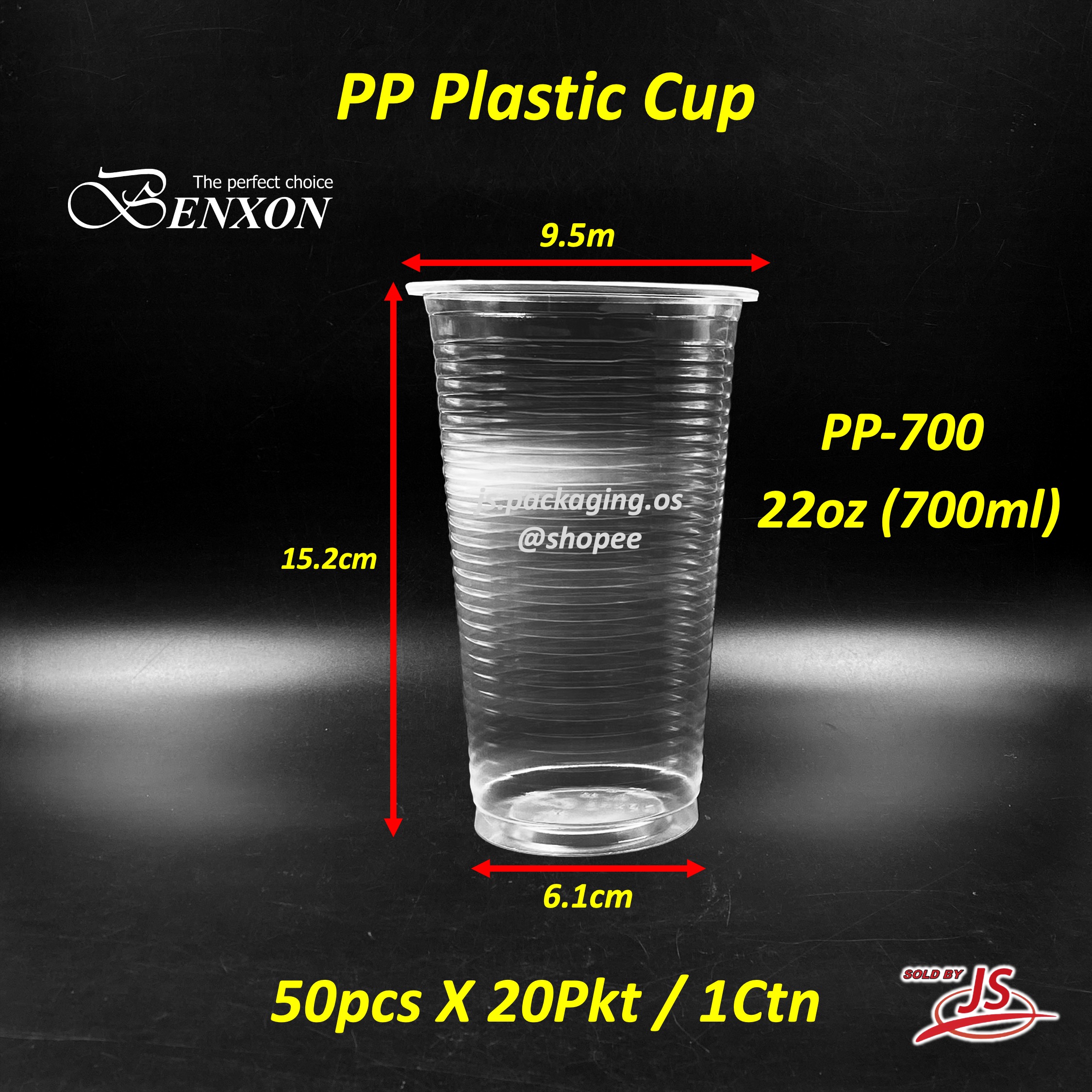 Disposable PP Cup 700ml/22oz Transparent 50pcsX20Pkt - 1Ctn Plastic ...