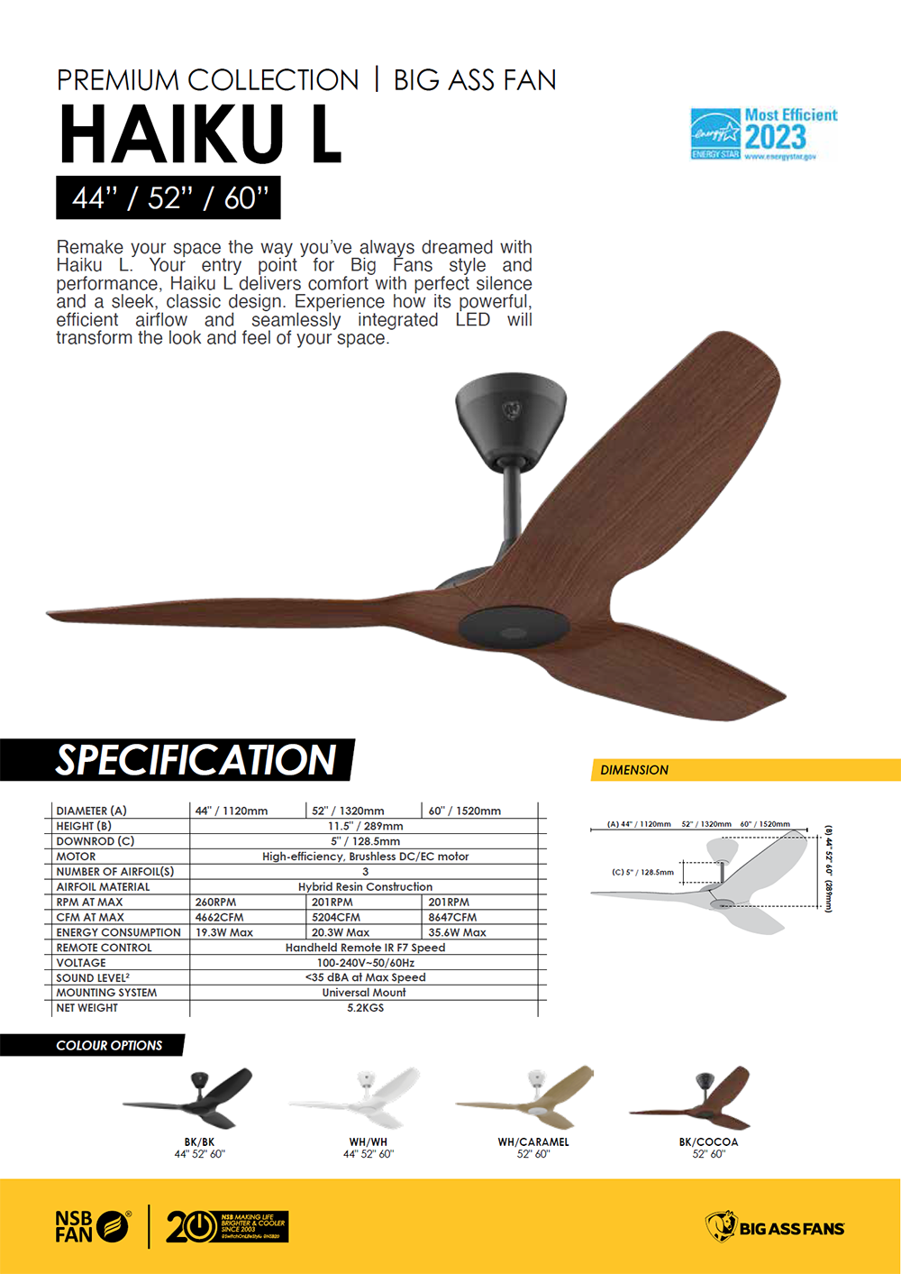 NSB Haiku L (White) 52 Inch 7 Speed Settings with Remote Control ...