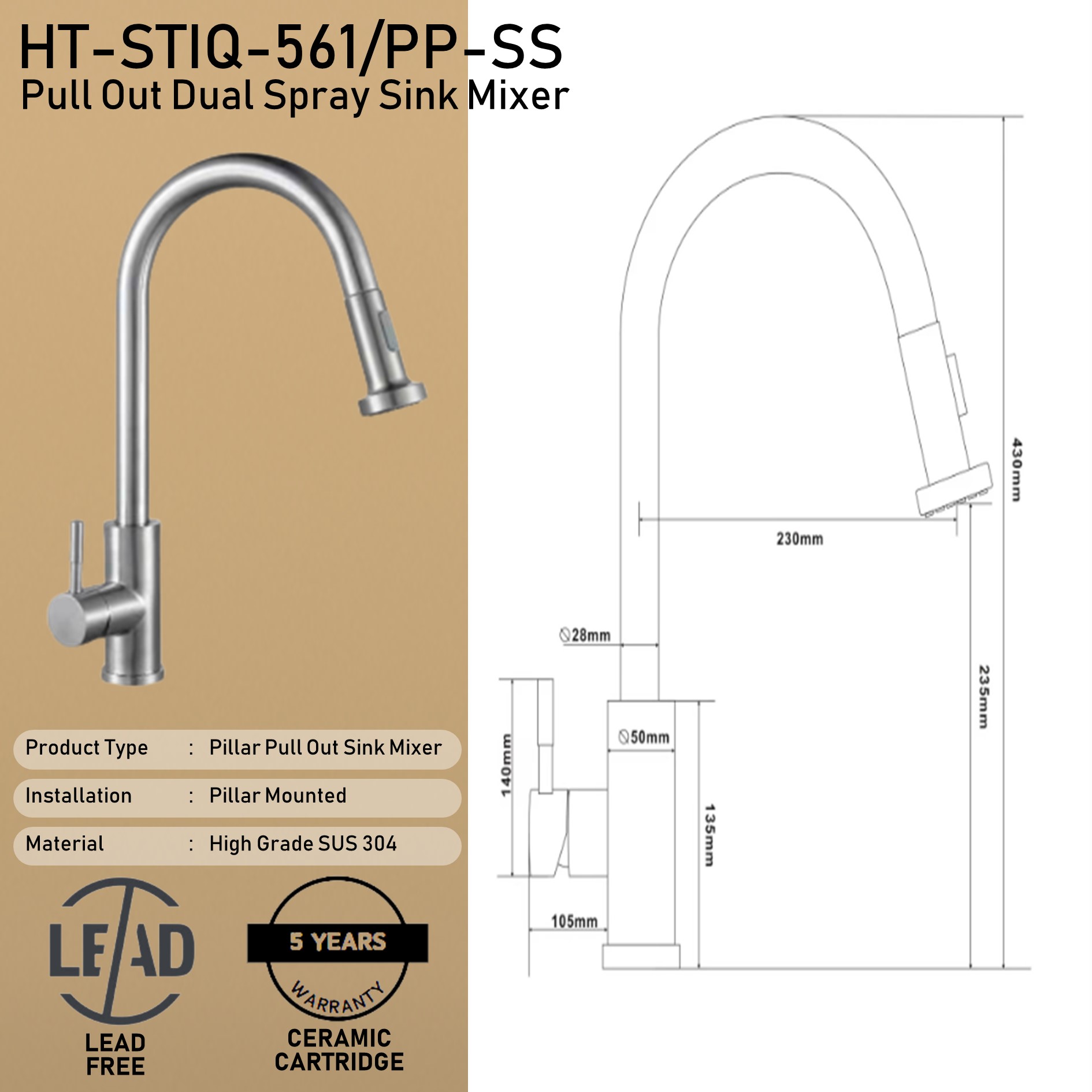 HAUSTERN Stiq-561 Pull Out Sink Tap Faucet Dapur Sinki Paip | Dual ...