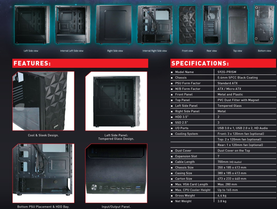 Gaming Freak S92G Prism RGB ARGB Mid Tower ATX Micro ATX Case ...