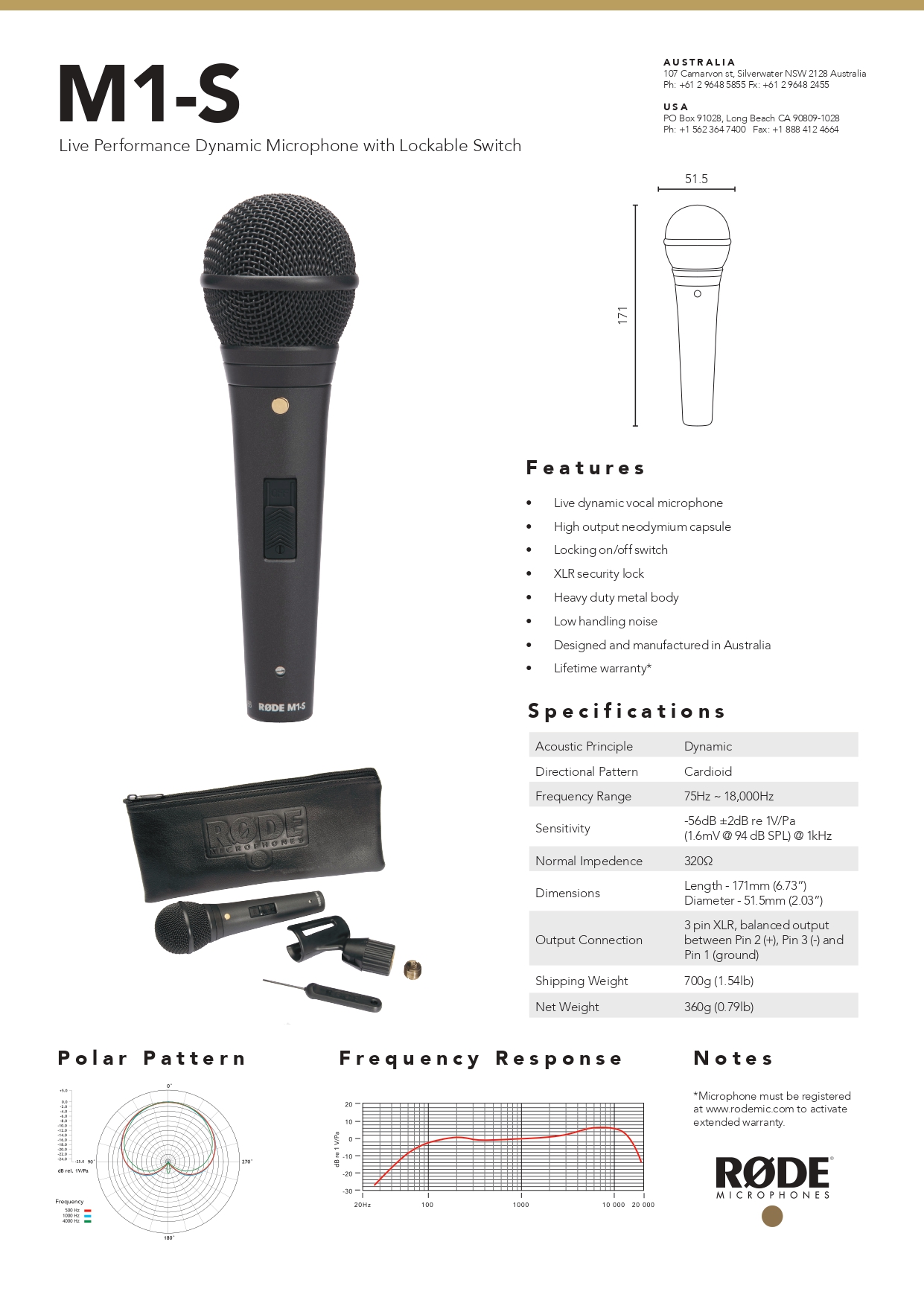 RODE M1 / M1-S (LOCKABLE SWITCH) LIVE PERFORMANCE DYNAMIC MICROPHONE ...
