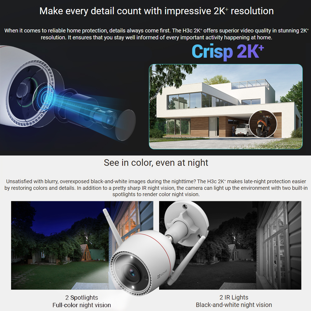 Ezviz H3C 2K⁺ 4MP 1440P Two Way Talk Color Night Vision Wireless Wi-Fi ...