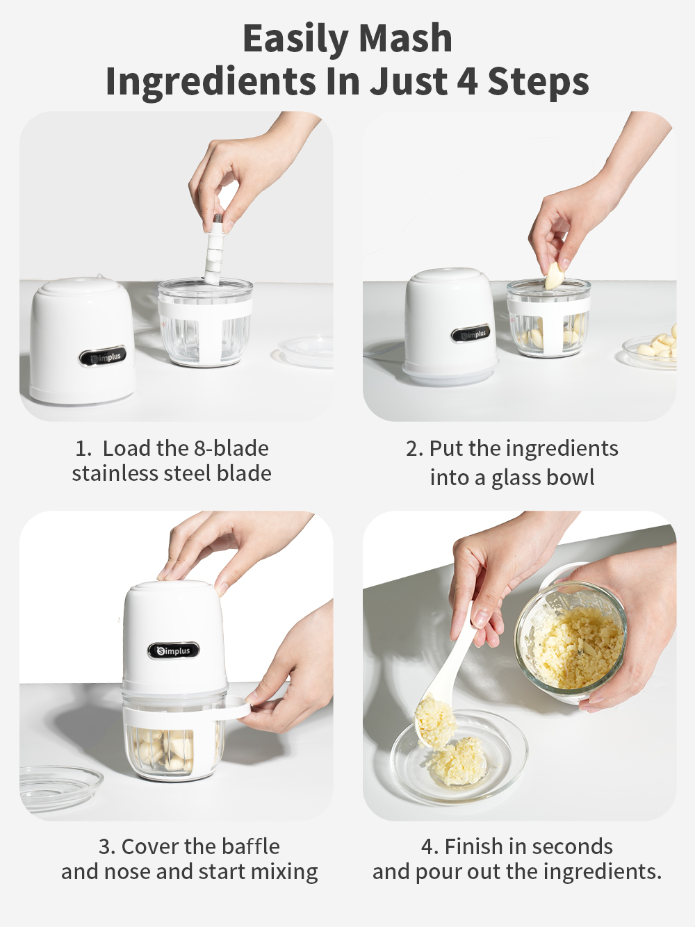 Simplus Baby Food Processor 0.3L Mini 304 Stainless Steel 200W Powerful ...