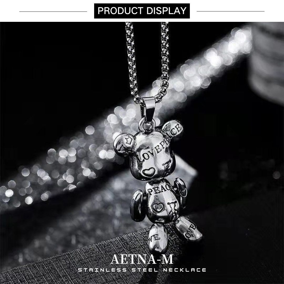 Violent Bear Punk Style Bear Stainless Steel Chain Necklace men Women ...