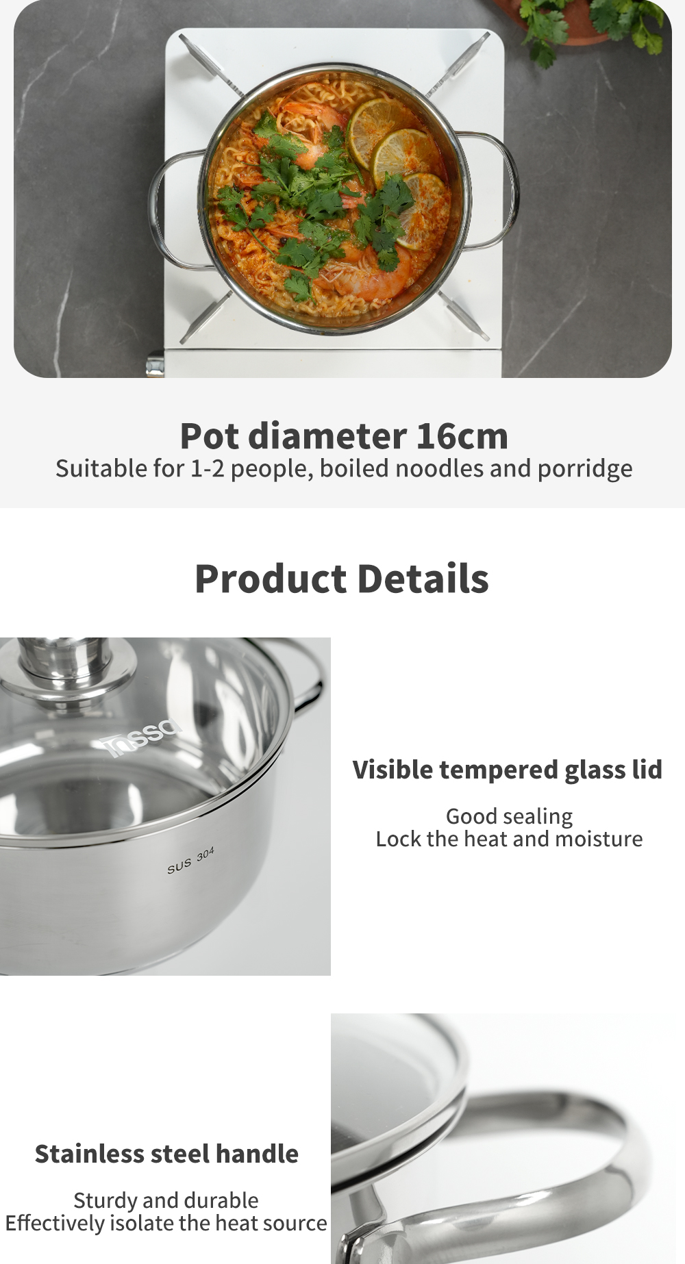 Simplus 304 Stainless Steel Pot Set (16cm/20cm/24cm x 3 Pcs) | Shopee Malaysia