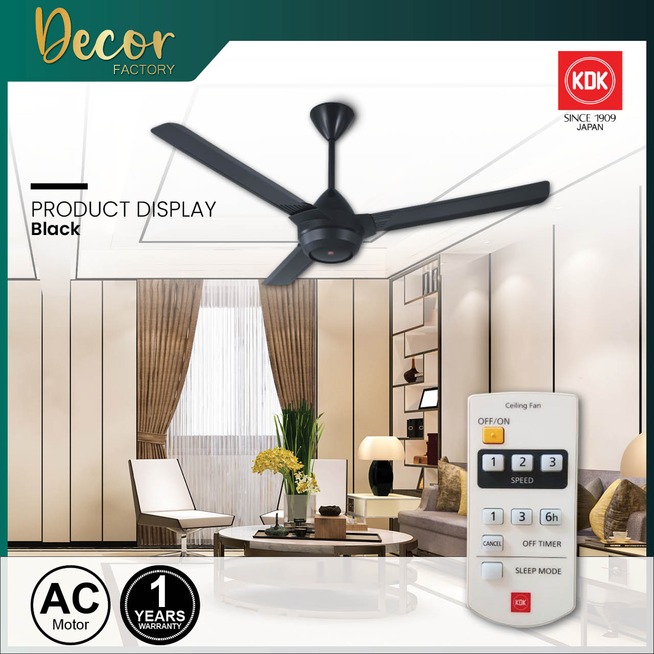 KDK Fan KDK K14XF 56" 3 Blades 3 Speed AC Motor Remote Control Ceiling ...