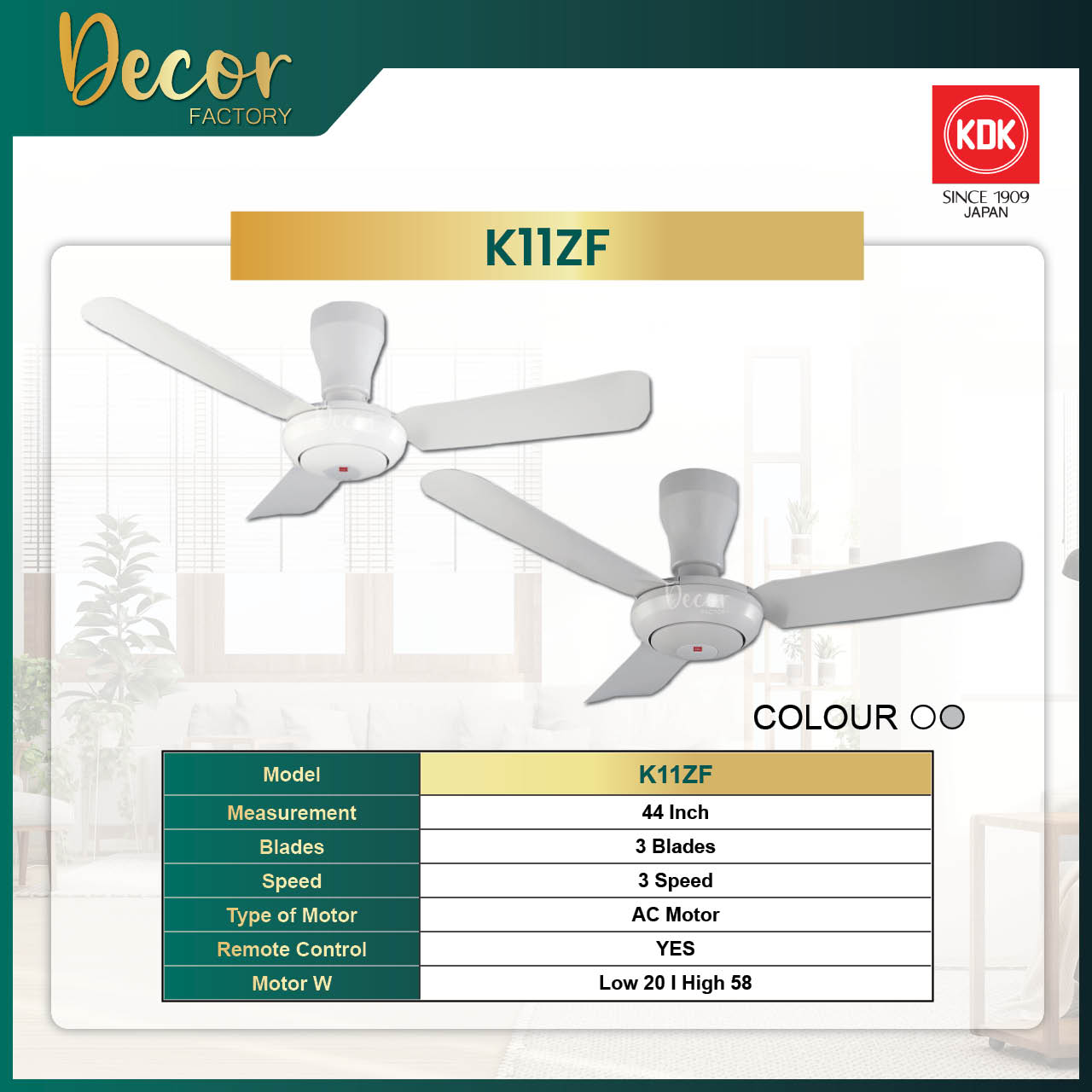 KDK Fan KDK K11ZF 44'' 3 Blade 3 Speed AC Motor Remote Control Baby Fan ...