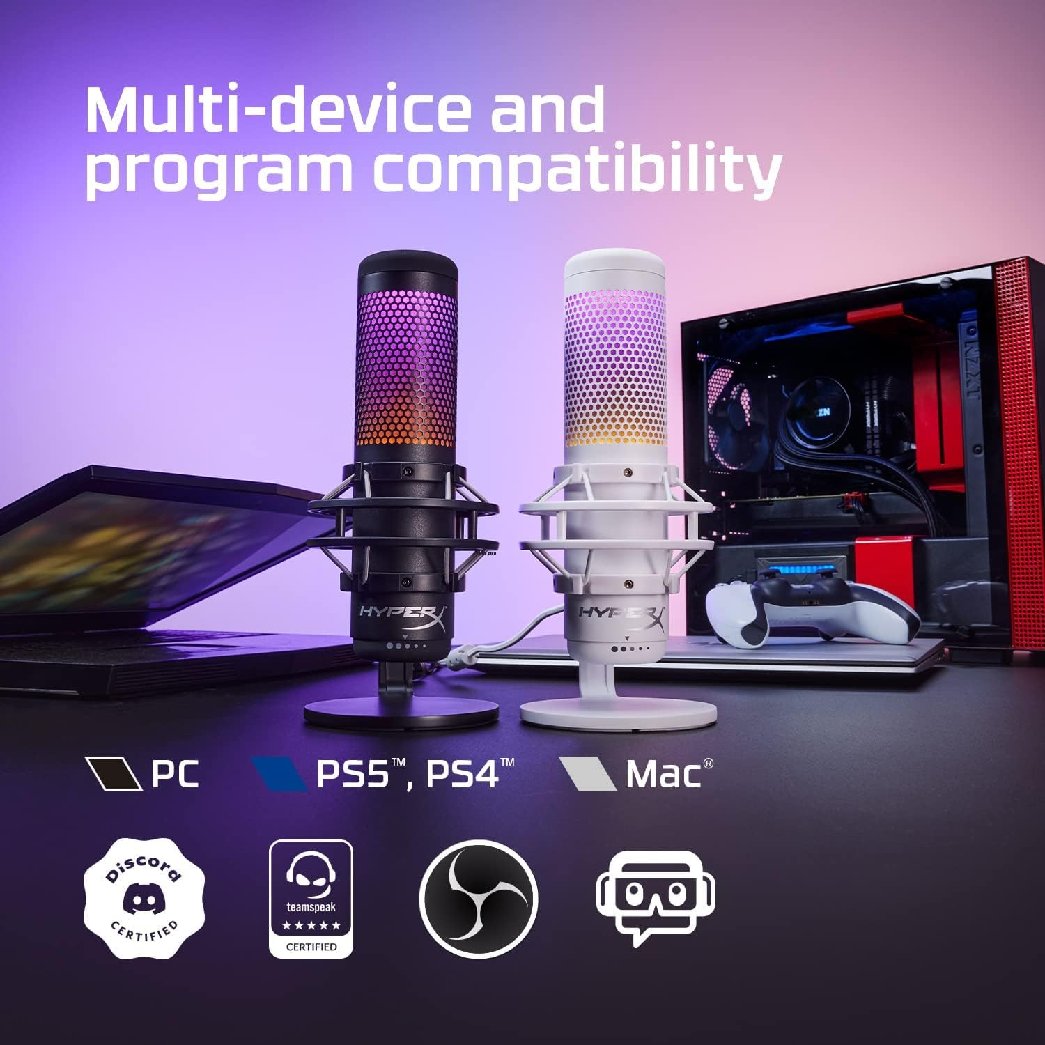 HYPERX QUADCAST S USV CONDENSER GAMING MICROPHONE WITH RGB LIGHT,TAPE ...