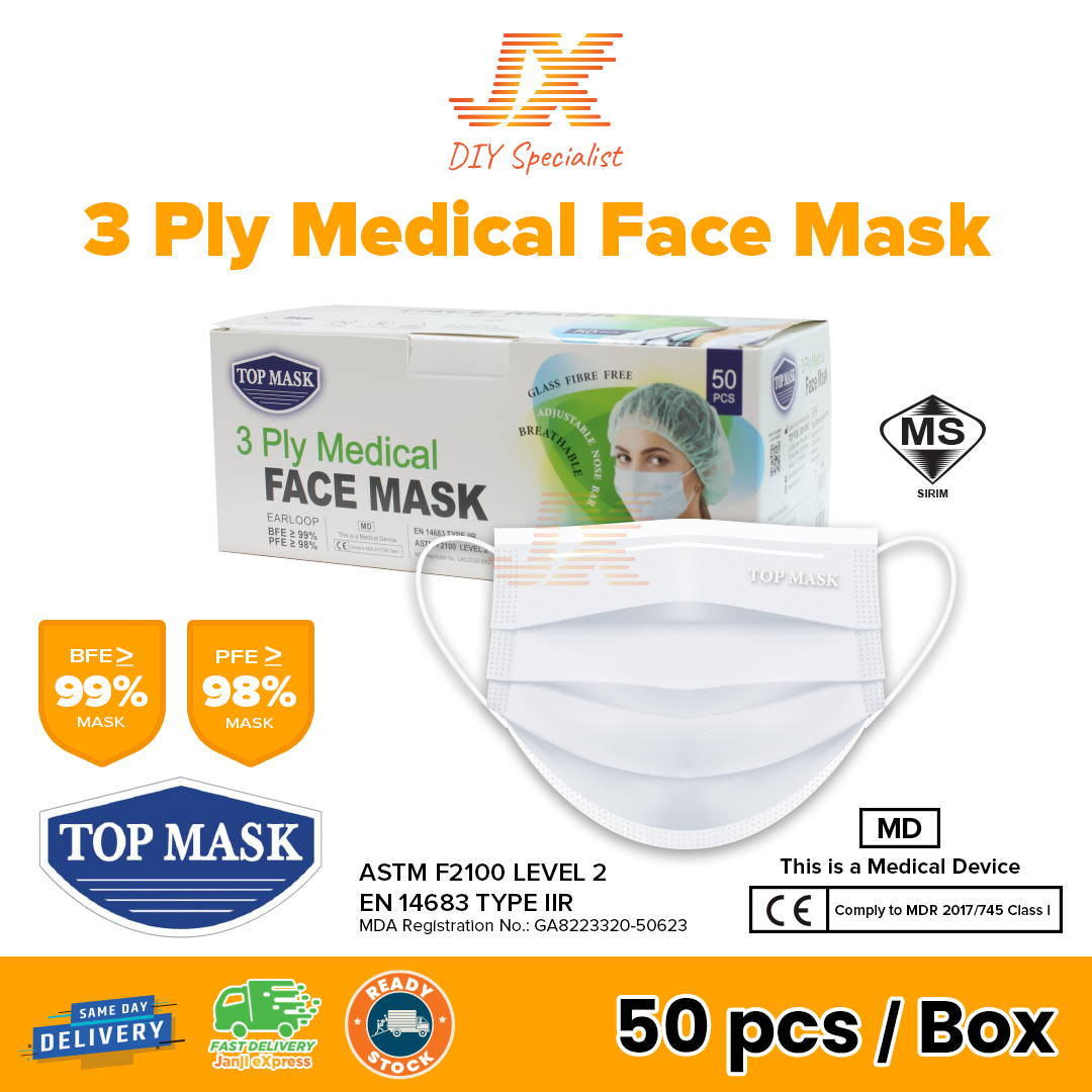 Top Mask 3 Ply Disposable Medical Mask Premium Medical Face Mask ...