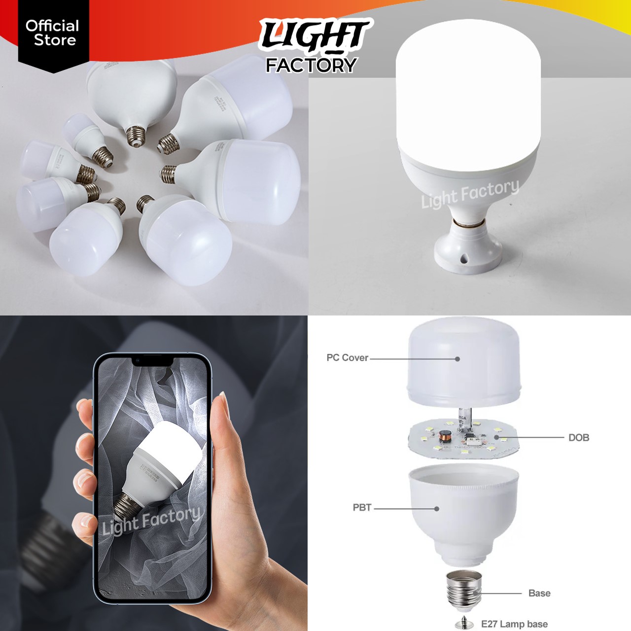 30W 50W LED Light Bulb E27 Aluminium Base Flat Head Shape Super Bright ...