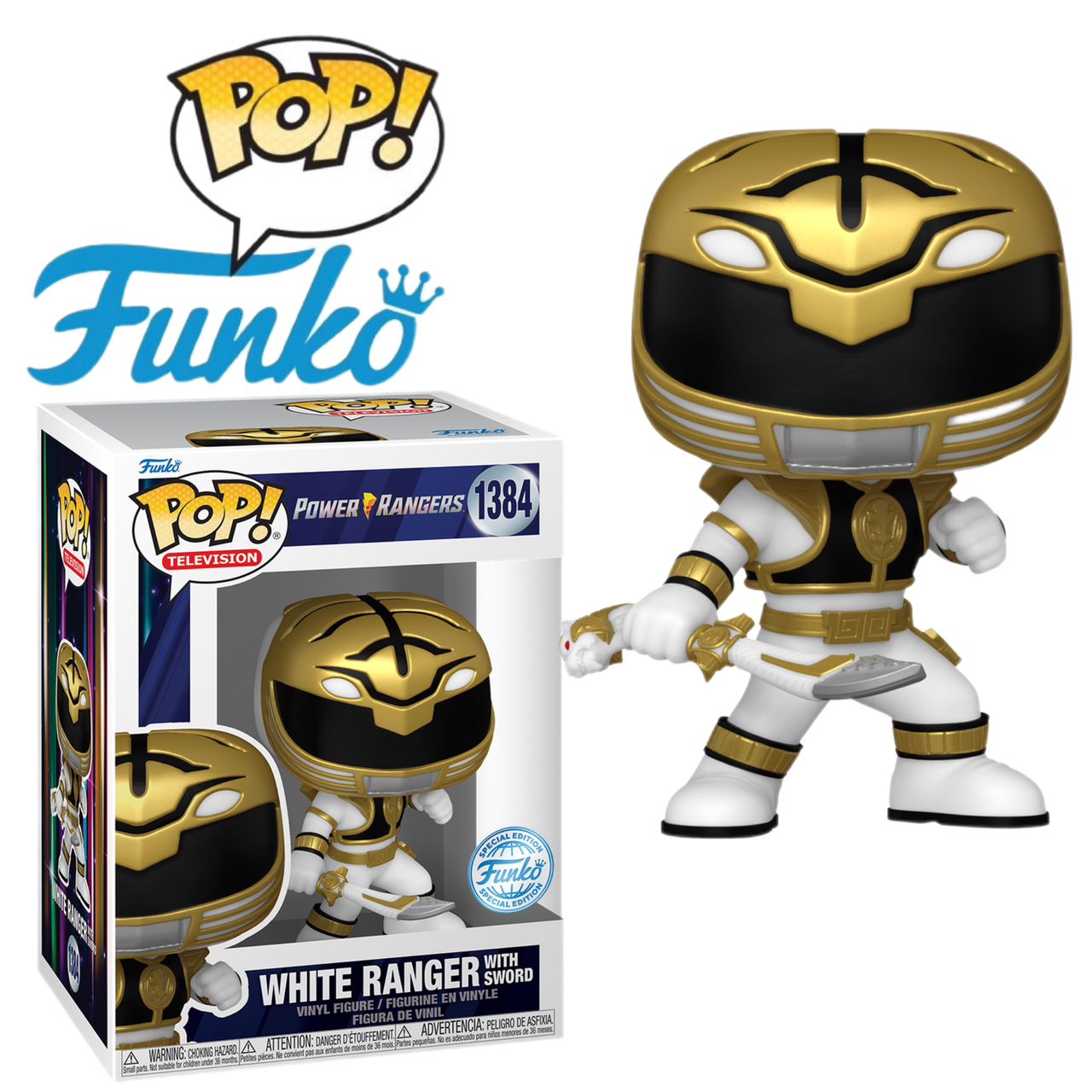 Funko Pop Vinyl Power Rangers 1384 White Ranger With Sword Special ...