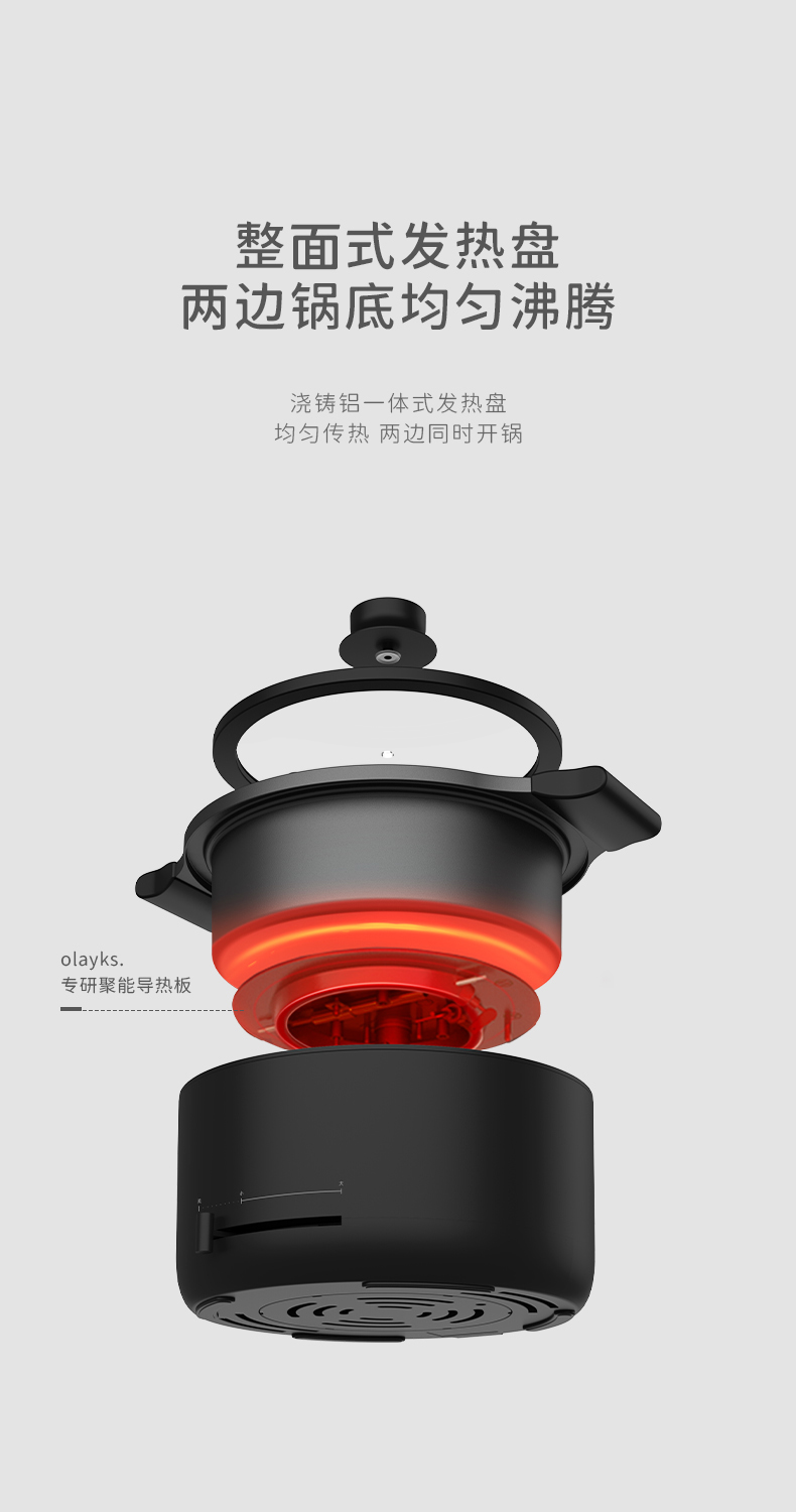 Olayks Electric Detachable Cooker Dual Side Steamboat Hotpot Cooker 2.5L 多功能分体式电火锅 鸳鸯火锅 电煮锅 1 ...