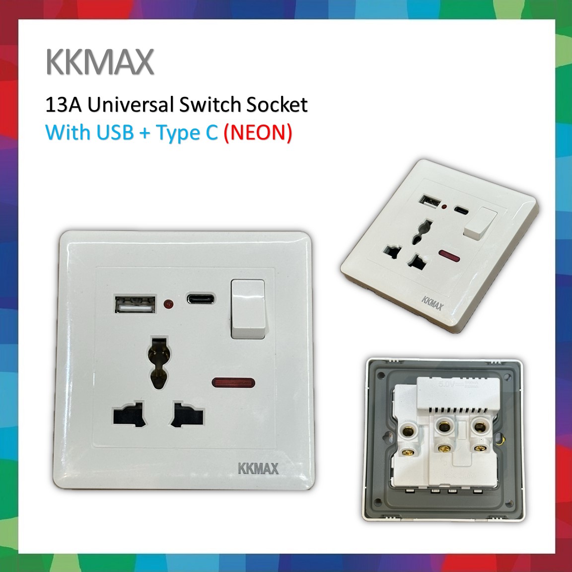 DLX / KKMAX 13A Universal Switch Socket USB Port Type C Fast Charging ...