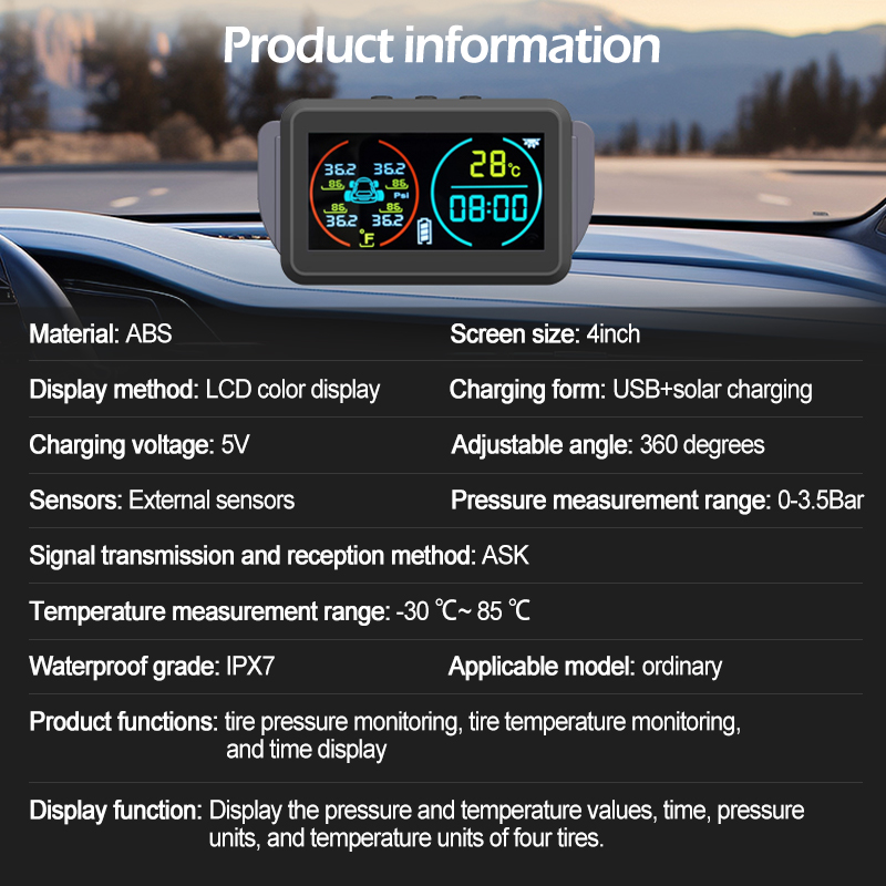 NEW tyre pressur monitoring system tpms tyre pressure 4 INCH Color ...