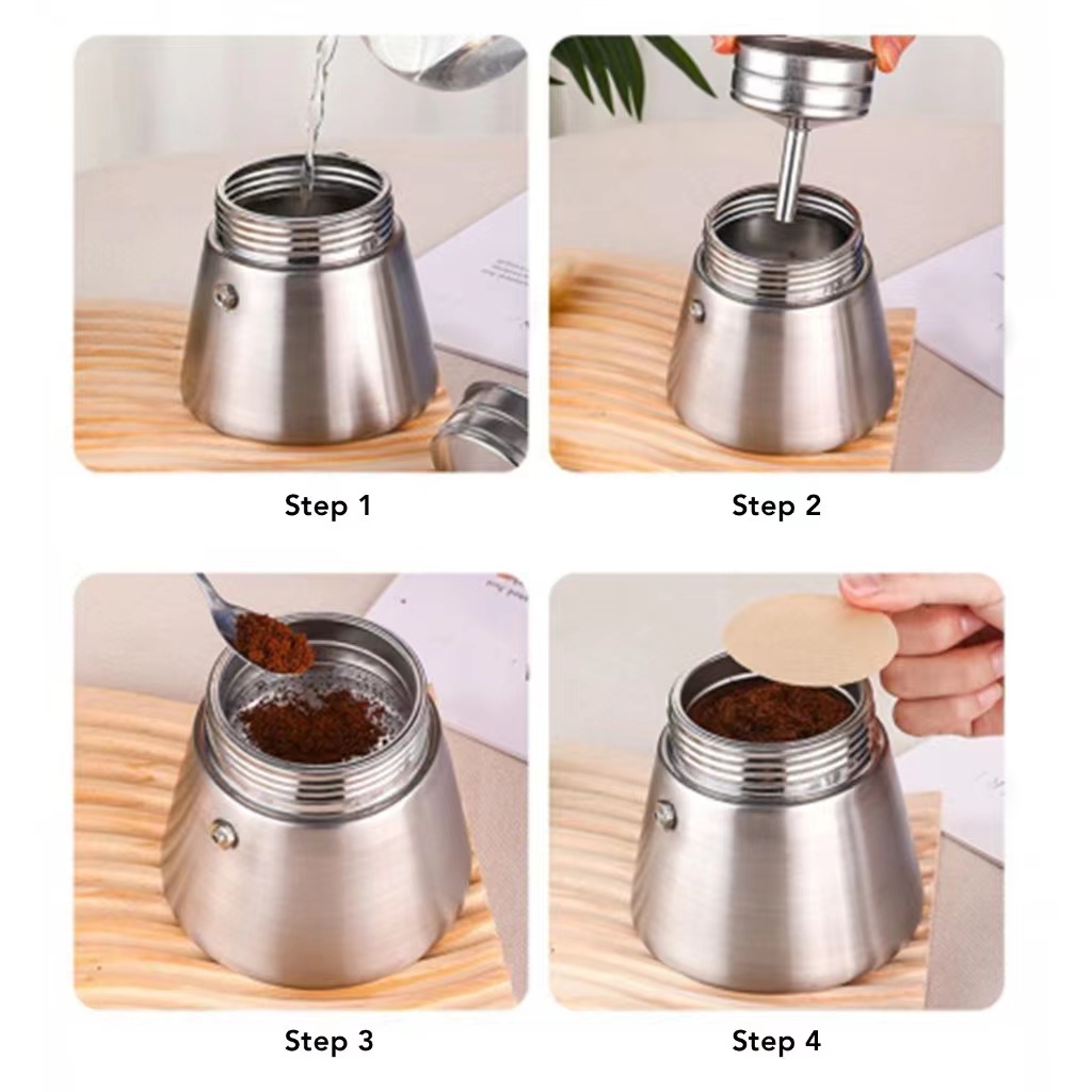 304 Stainless Steel Moka Pot Hand Brewed Coffee Pot High Pressure Cold ...