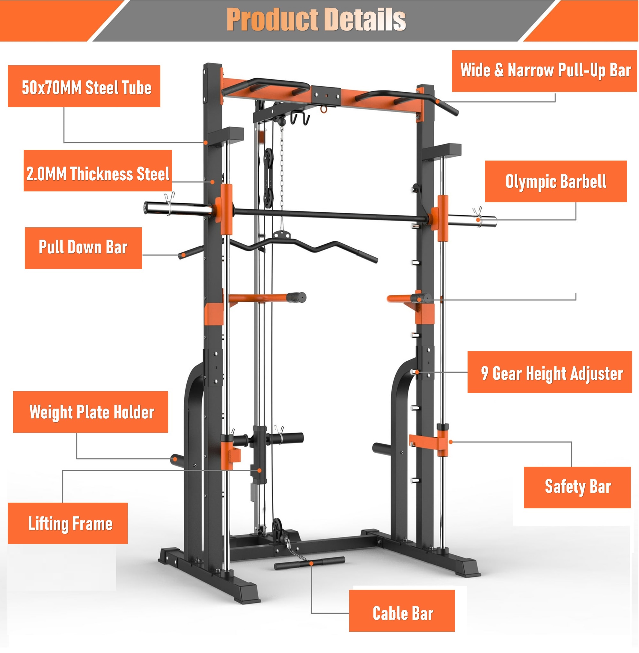 ADSports K8 Smith Machine Gym Trainer Power Cage Max Load 700KG ...