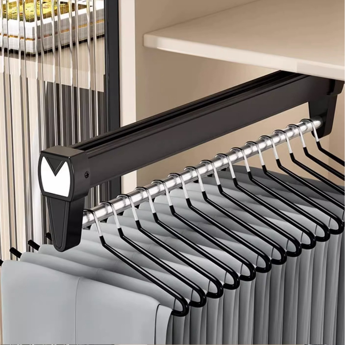 Pull Out Pant Closet Telescopic Wardrobe Rail Hanger Rack Heavy Slide ...