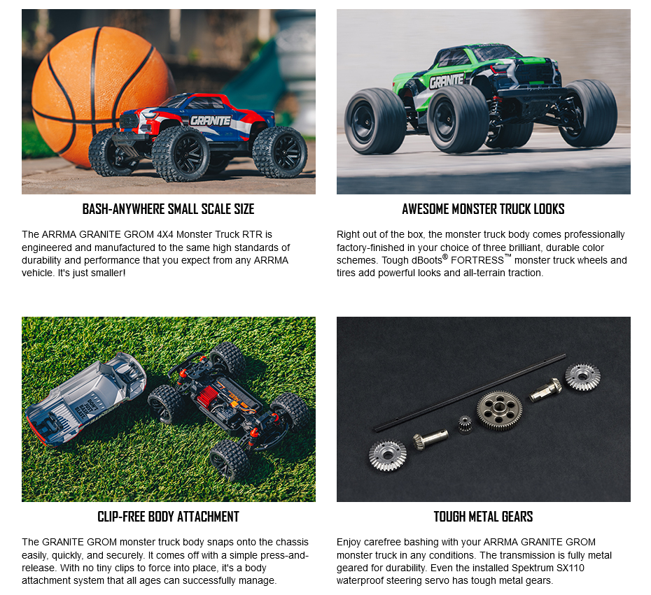 Arrma Granite Grom Mega 1:18 Monster Truck Spektrum SLT2 Transmitter ...