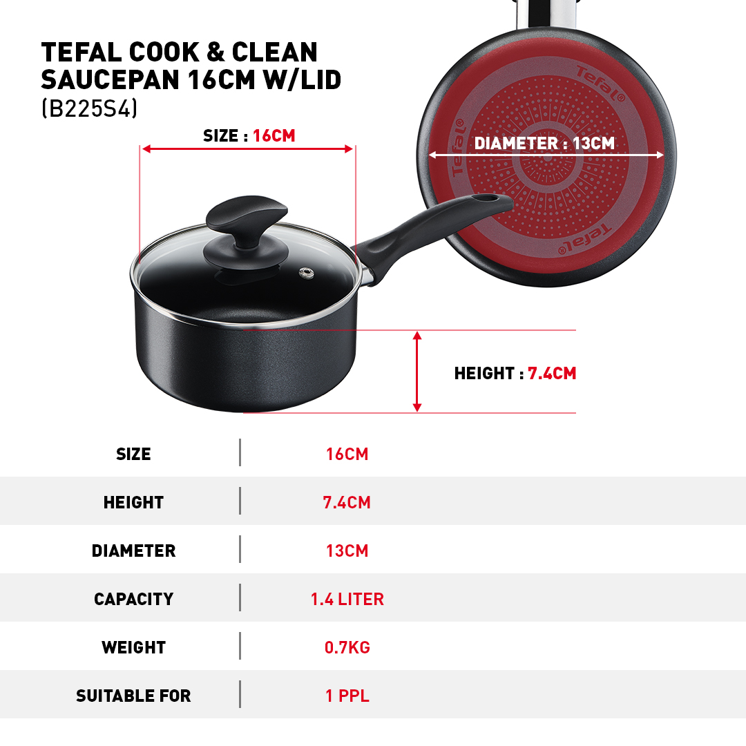 Tefal Cook & Clean 4pcs Set (Saucepan with lid 16cm + Wokpan 28cm + Small spatula) | Shopee Malaysia