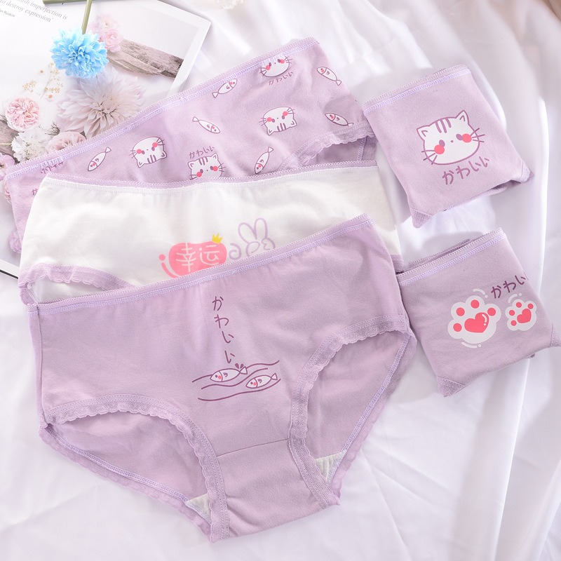 5pcs Cute Panties Cotton Panties Mid Waist Underwear Seluar Dalam