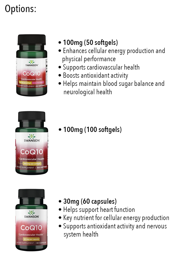 Swanson CoQ10 30mg/100mg, Softgels/Capsules Coenzyme Q10 support heart ...