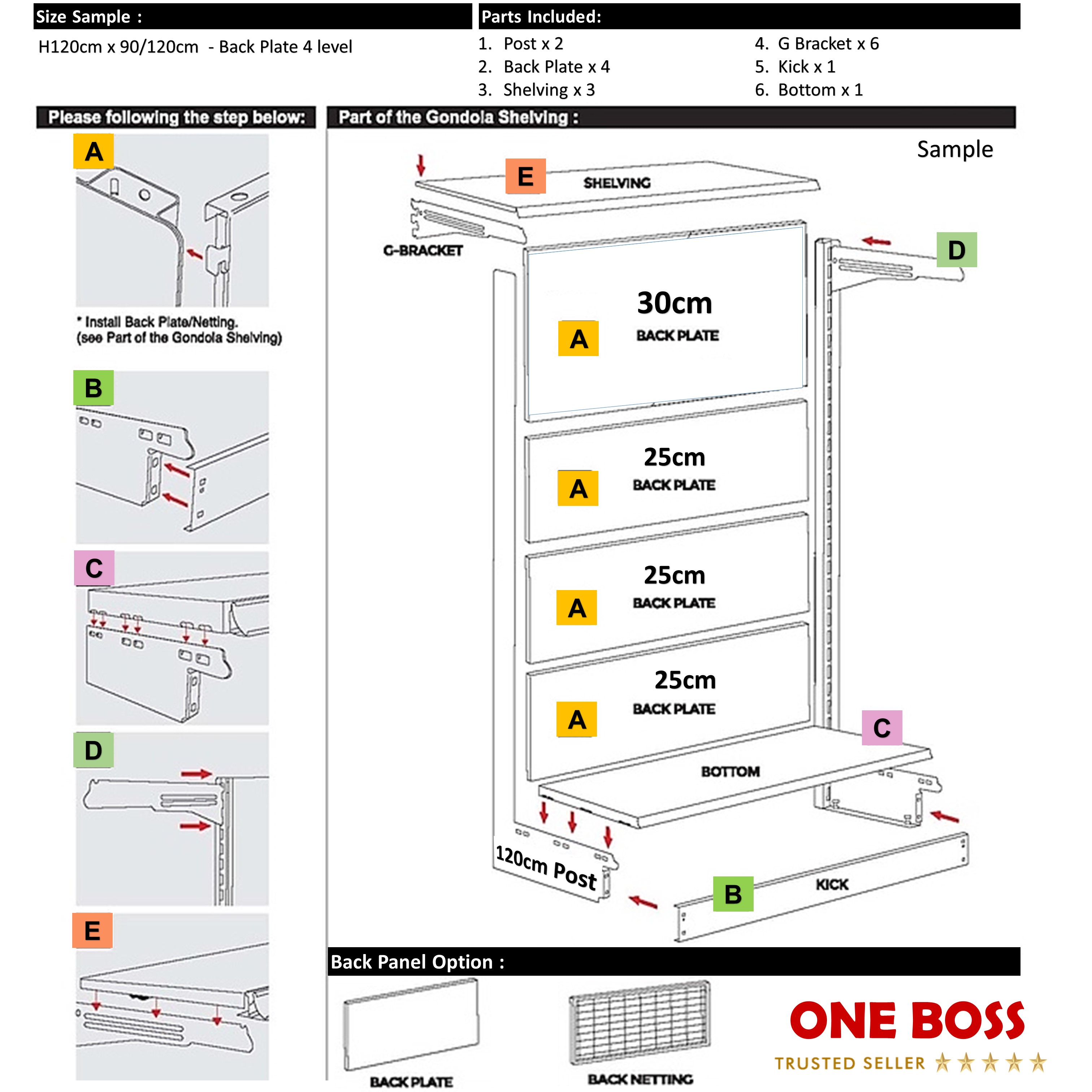 ONE BOSS Wall Gondola single join black plate netting mini market rack ...