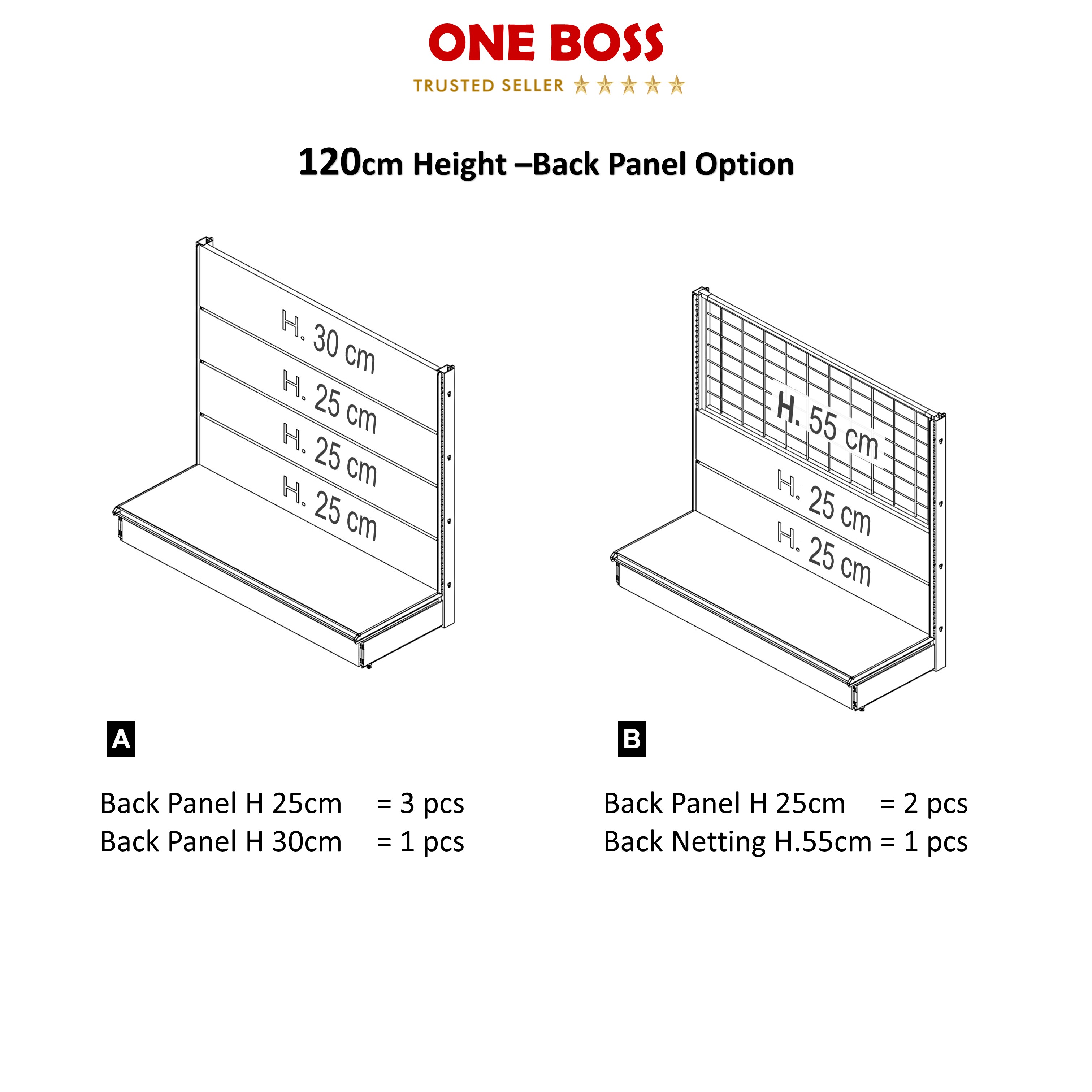 ONE BOSS Wall Gondola single join black plate netting mini market rack ...