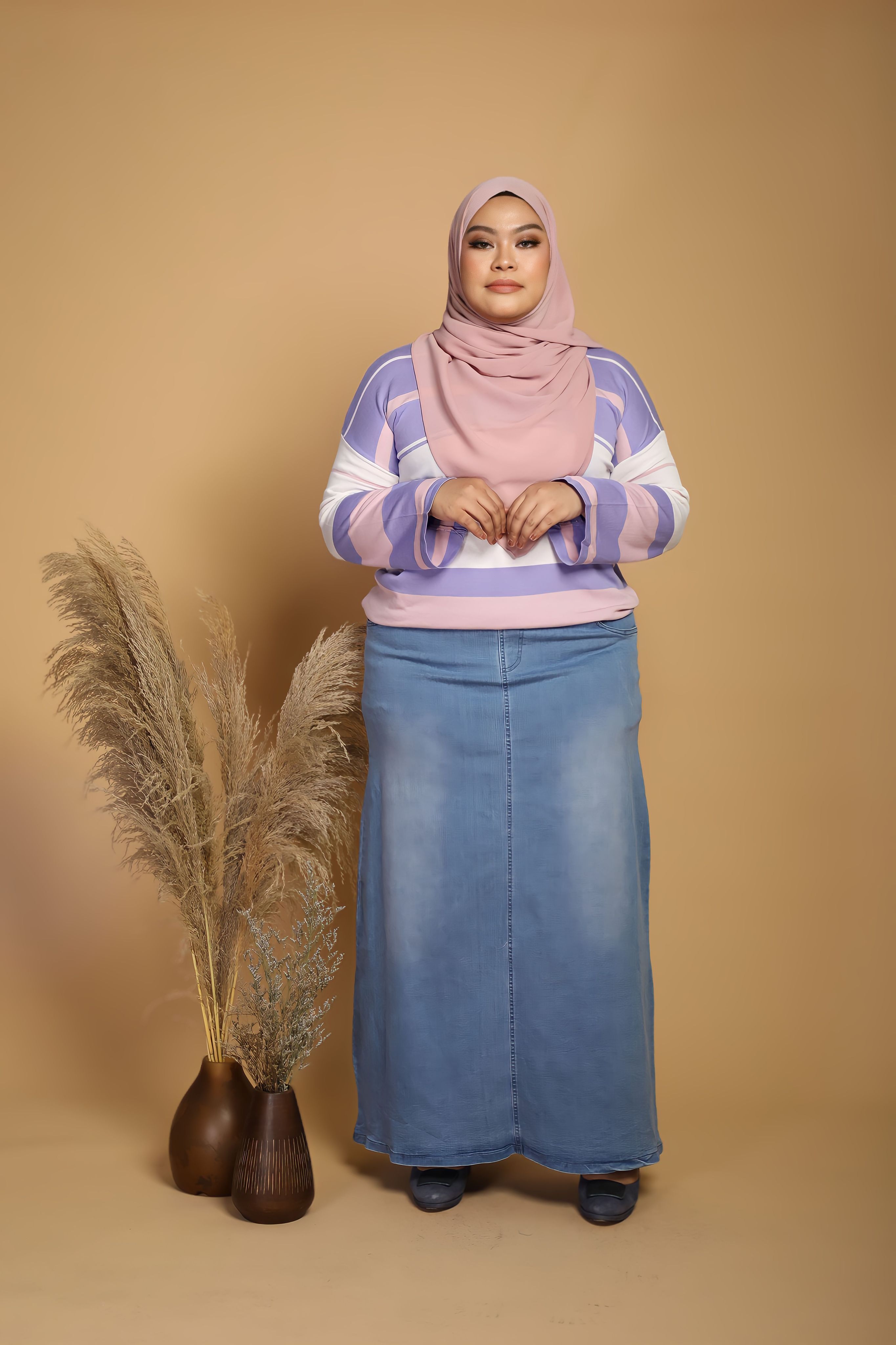 OVERRSIZE [80KG-130KG] Plus Size Claudia Plain Woman Muslimah Jeans ...