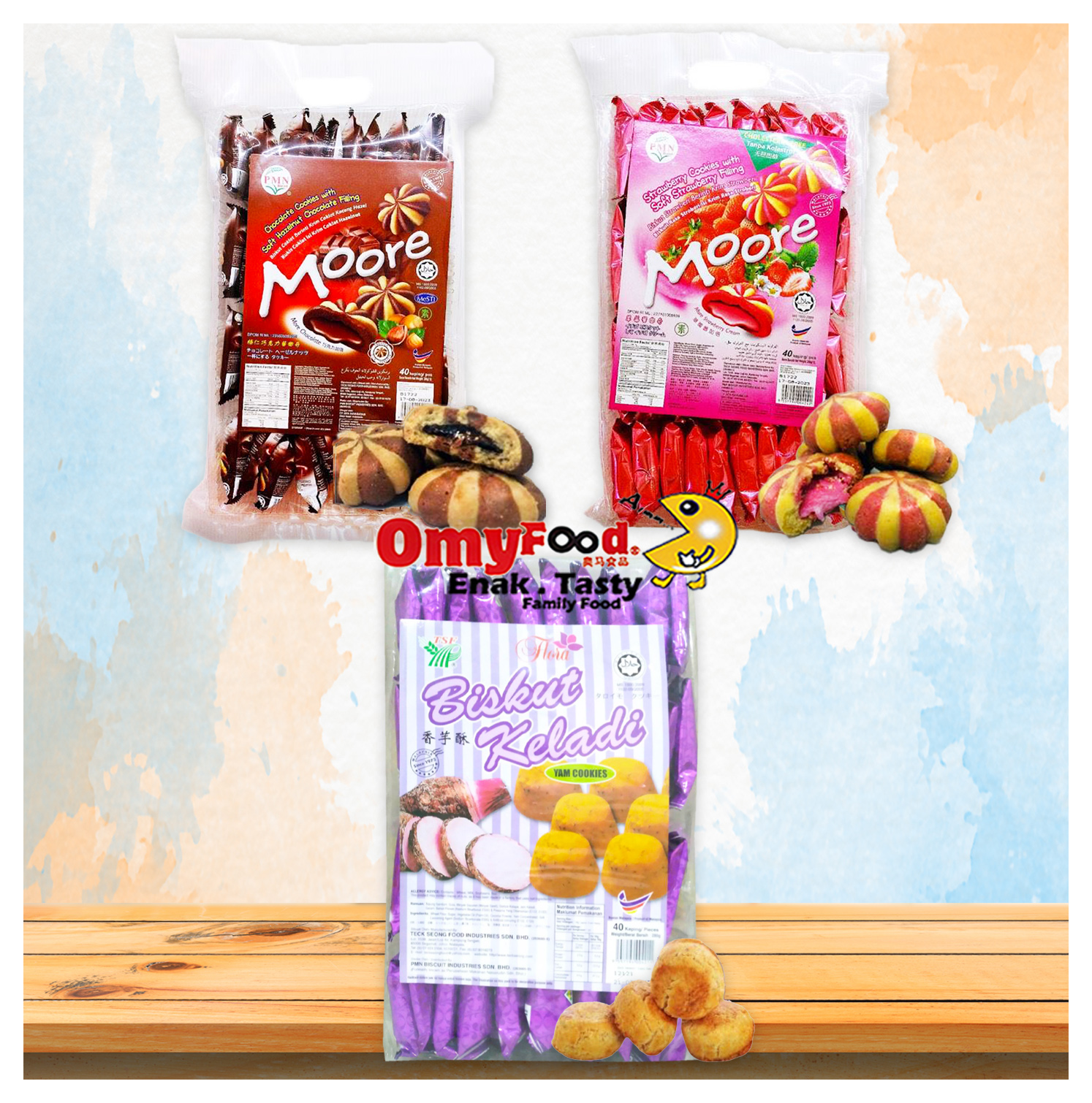 280g (40pcs - 1pack) Moore Cookies With Filling [Chocolate / Strawberry ...