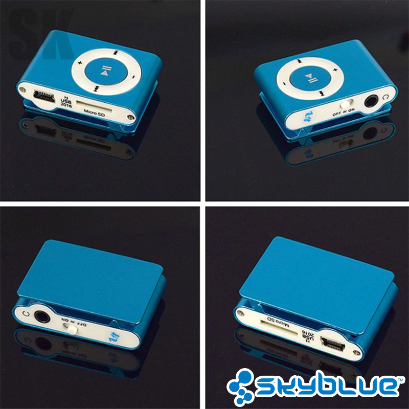 SkyBlue Mini Clip MP3 Rechargeable Music Player With USB Charging Sport ...