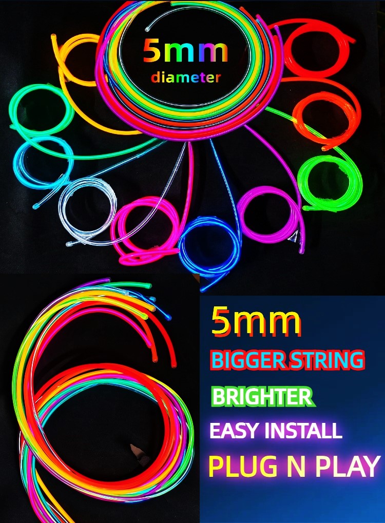 5mm EL WIre Neon Light Strip Plug And Play EL Light Neon Wire Rope ...