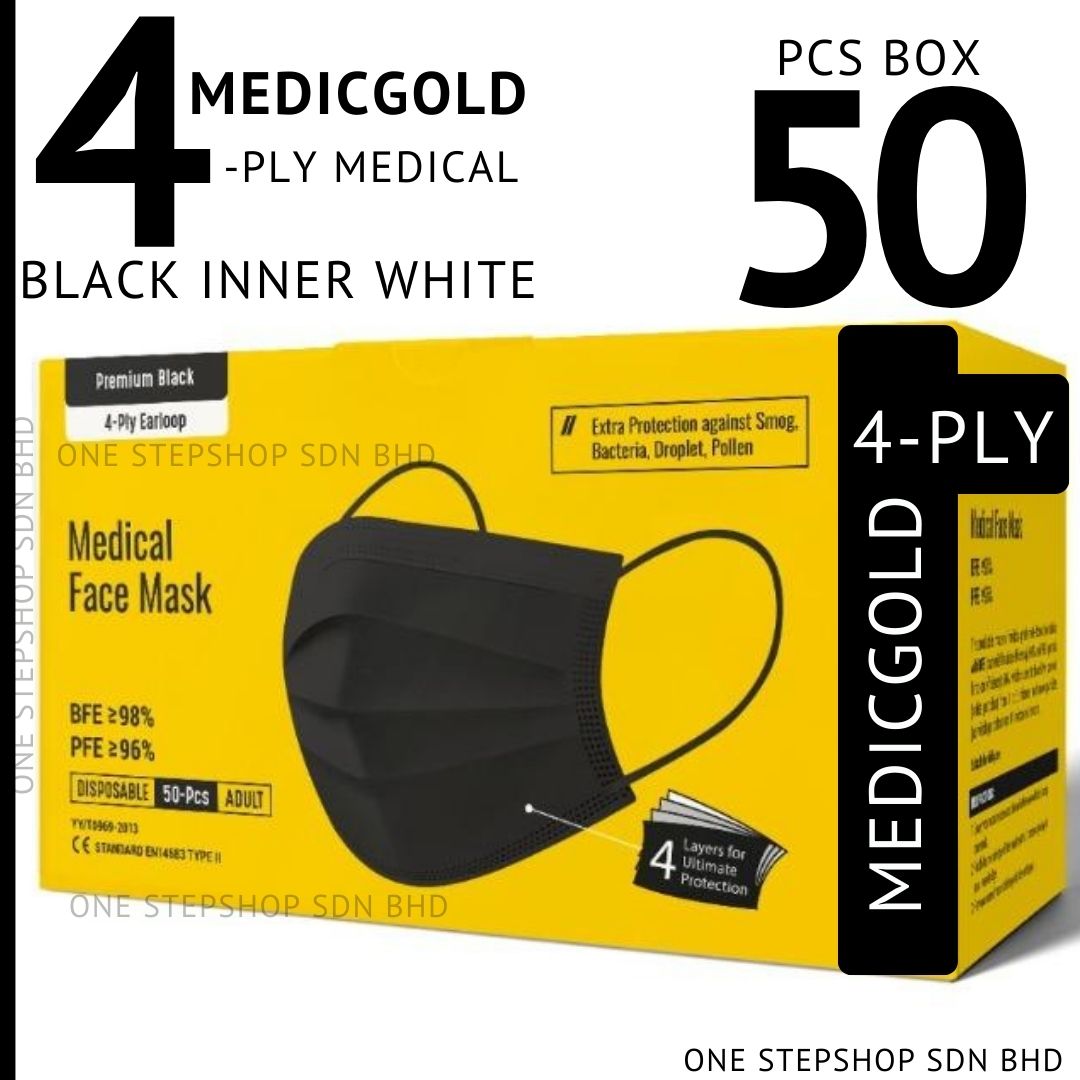 Black Inner White saftey plus 4 ply Adult Medical Face Mask Disposable ...