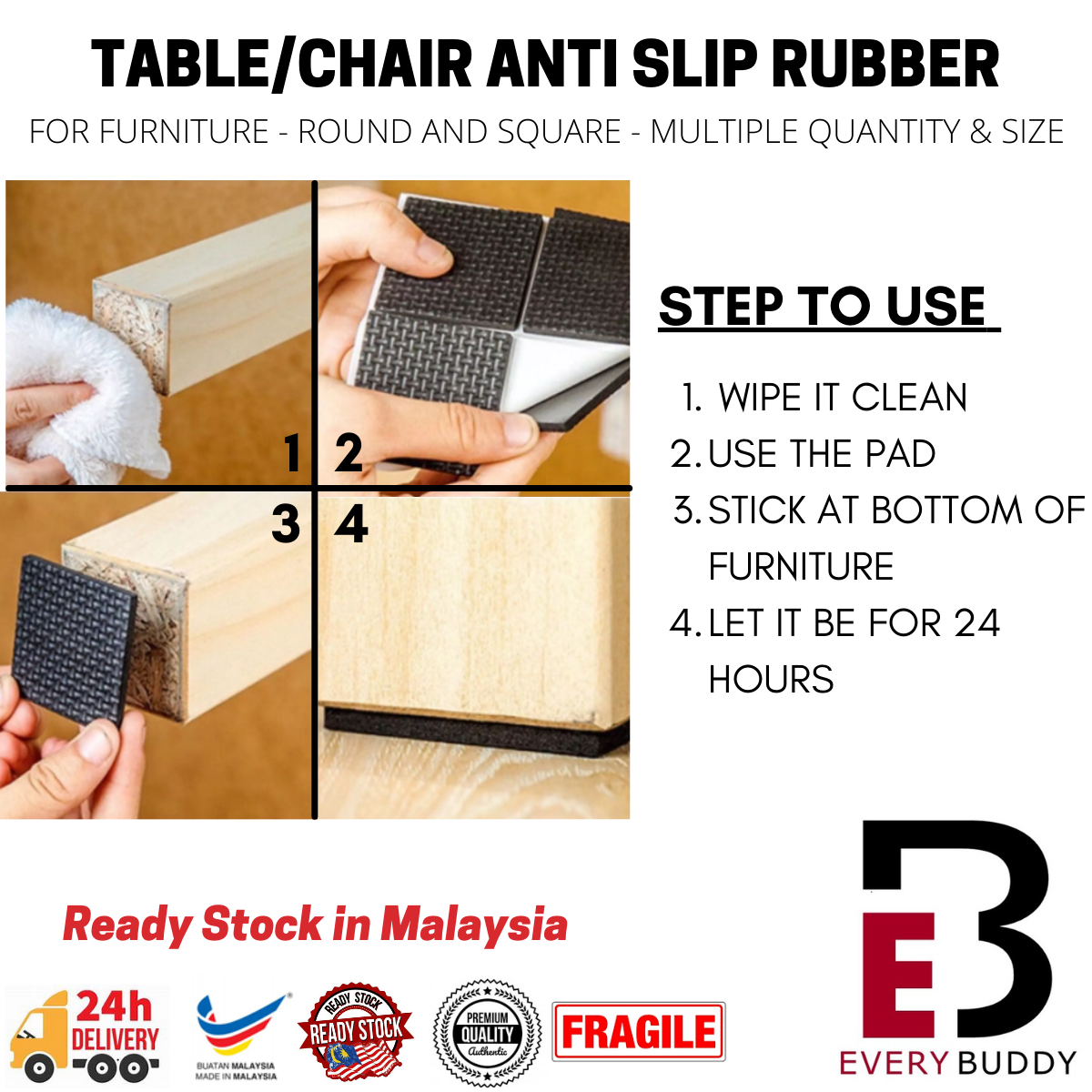 Furniture Anti Slip Rubber Pad Self Adhesive TABLE LEG CHAIR SOFA FEET ...