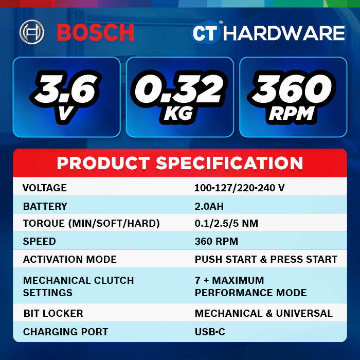 BOSCH GO 3 Smart Screwdriver Kit 3.6V 2.0AH - 8pcs Access + USB ...