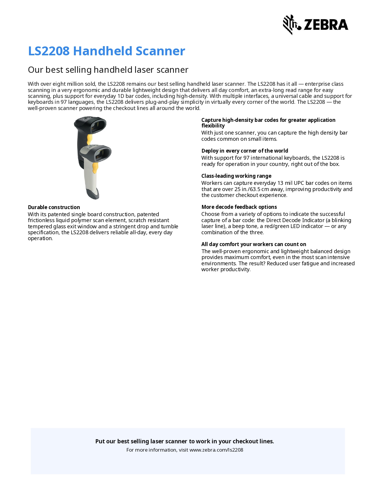 Zebra Symbol LS2208 USB Barcode Scanner With Stand LS2208-SR20007R-UR ...