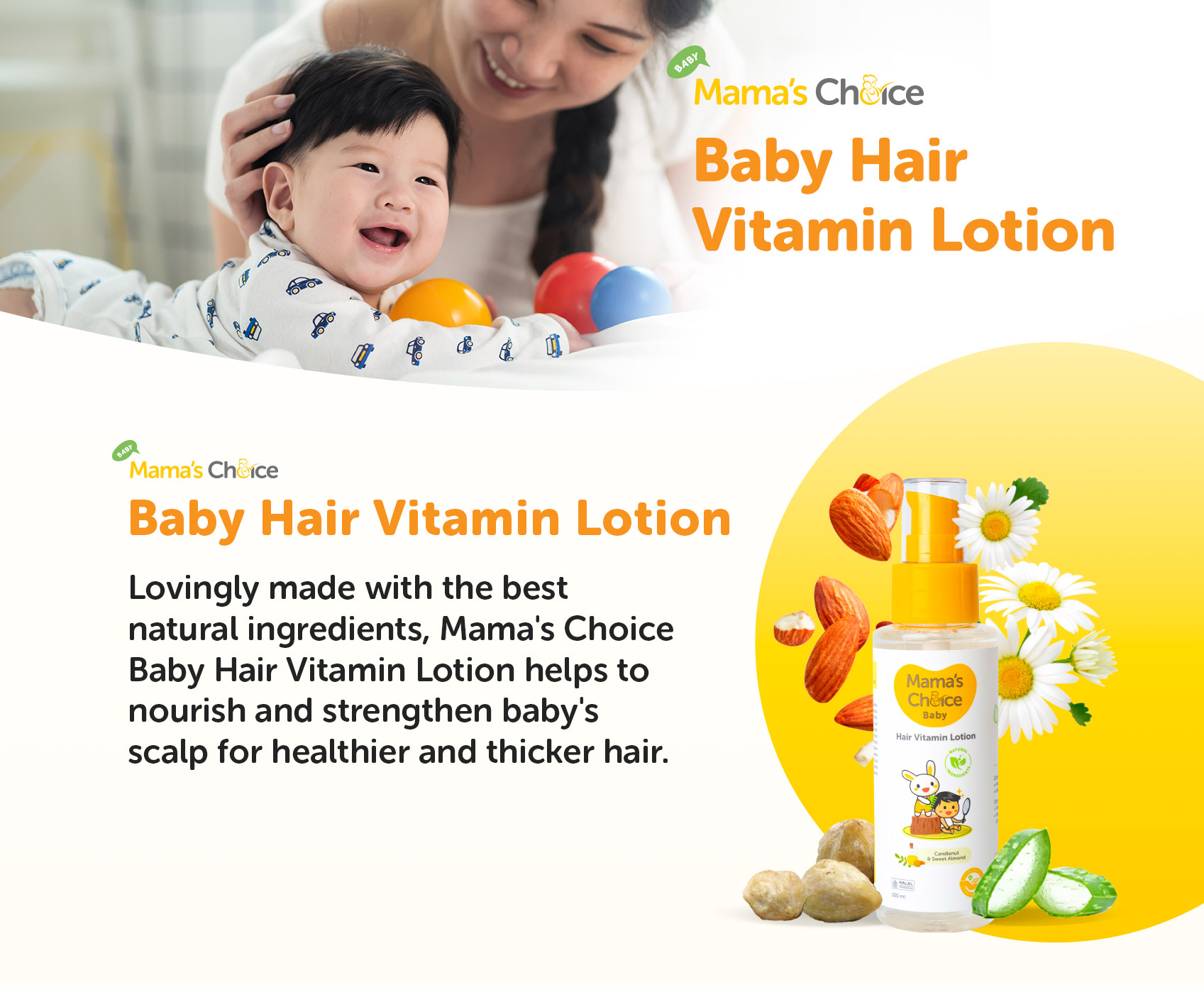 Mama's Choice Baby Hair Vitamin Lotion - Hair Growth with Natural Vitamins Oils | Baby Hair ...