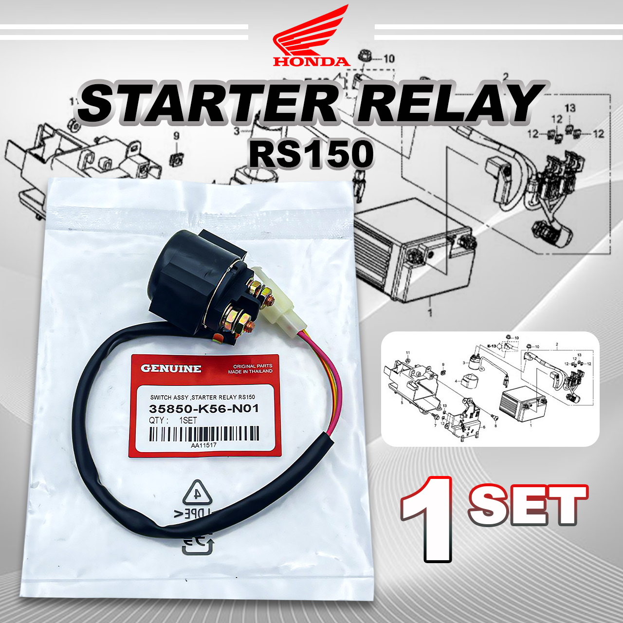 STARTER RELLAY Y15 V1 V2 / Y15ZR / LC135 / LC 135 / LAGENDA 110 ...