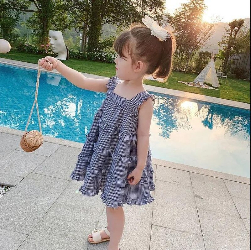 🍓Blue Layer dress 🍓Kid's Girls Korean Layer Cake Summer Princess Dress ...