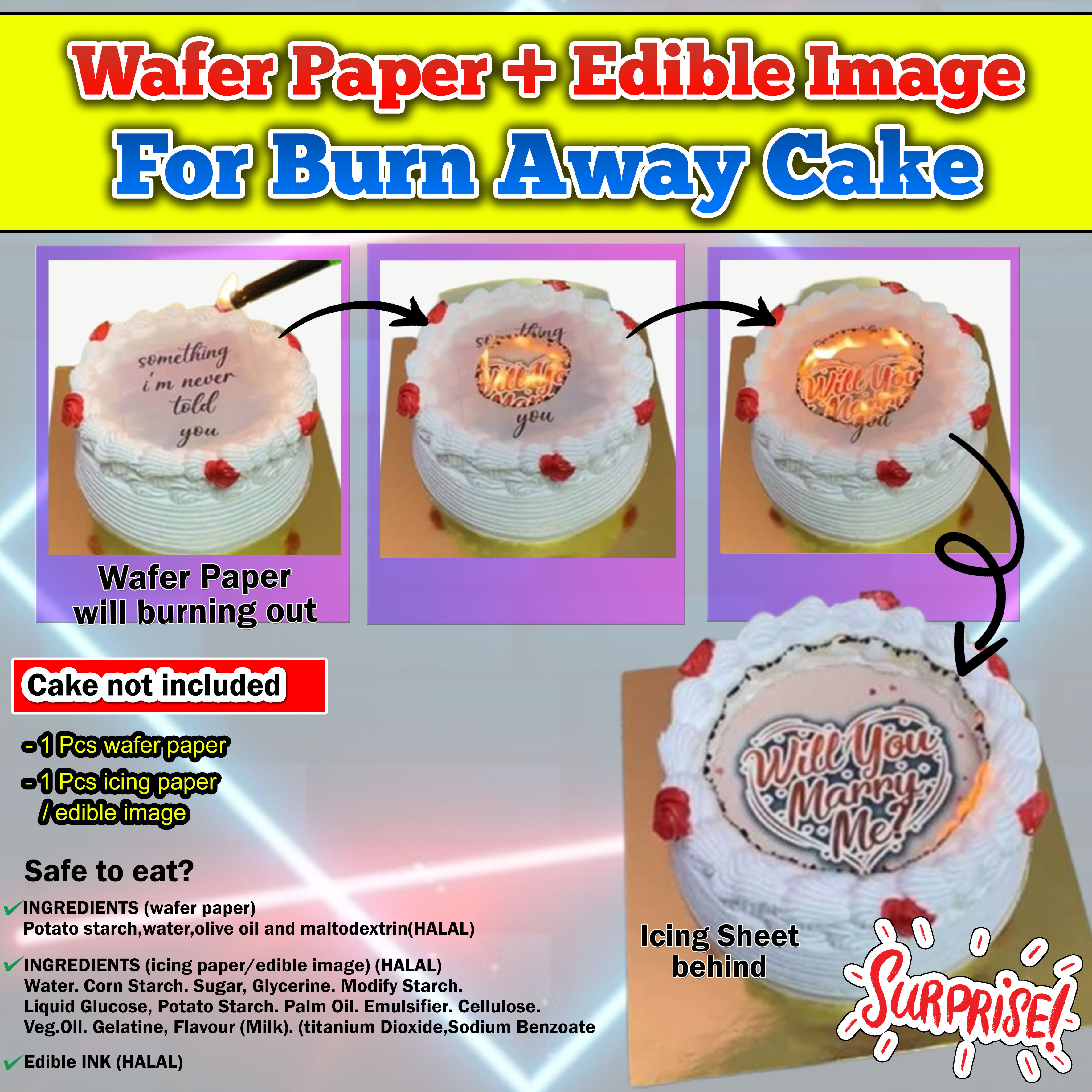 CUSTOM ANY IMAGE Printing Wafer Paper + Edible Image for Burn Away Cake ...