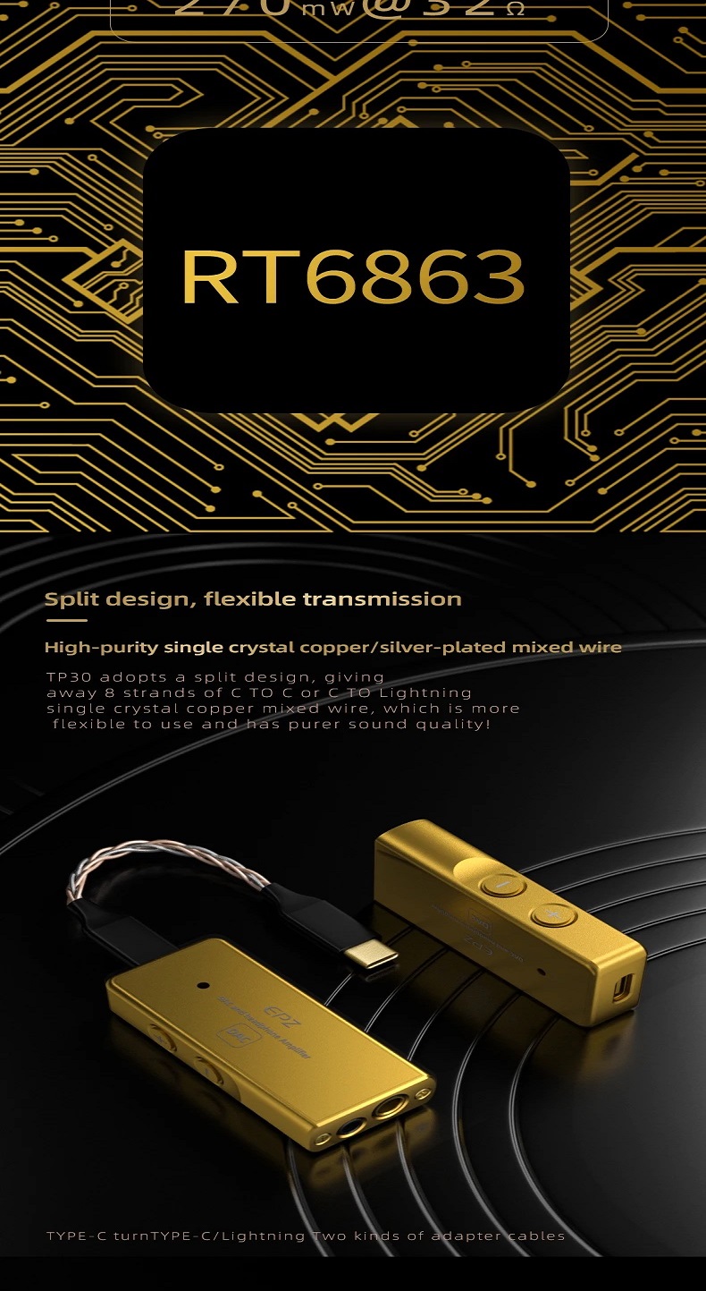 EPZ TP20 TP30 Portable MQA USB DAC Audio Headphone Amplifier / Dongle Type C ES9038Q2M DSD256 ...