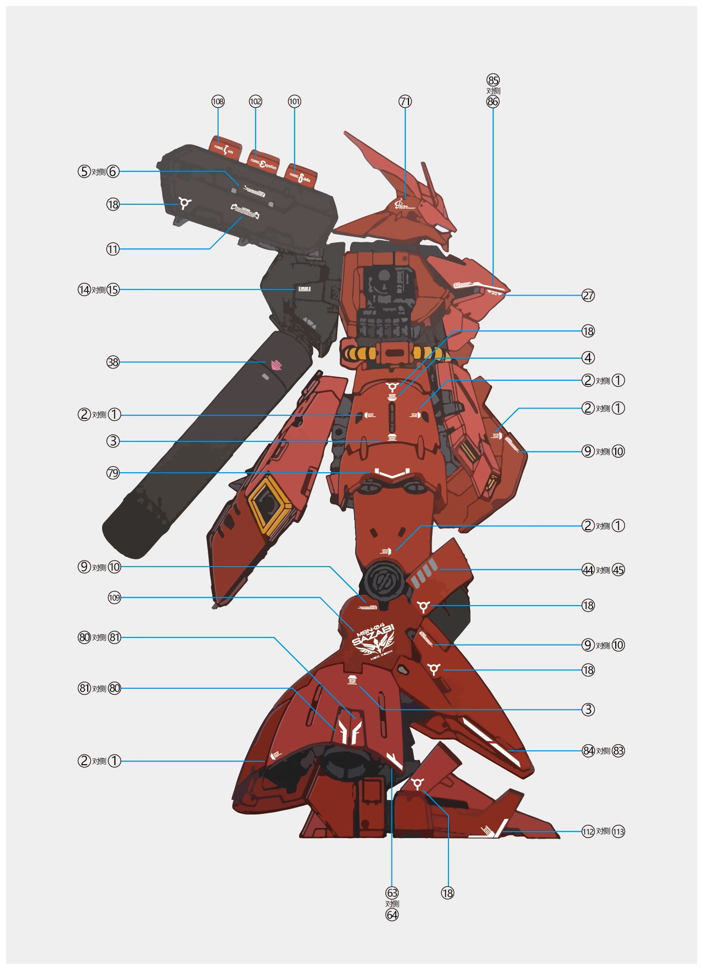 [ TOZ ] RG02 RG 1/144 MSN-04 SAZABI VER KA GUNDAM WATER SLIDE DECAL ...