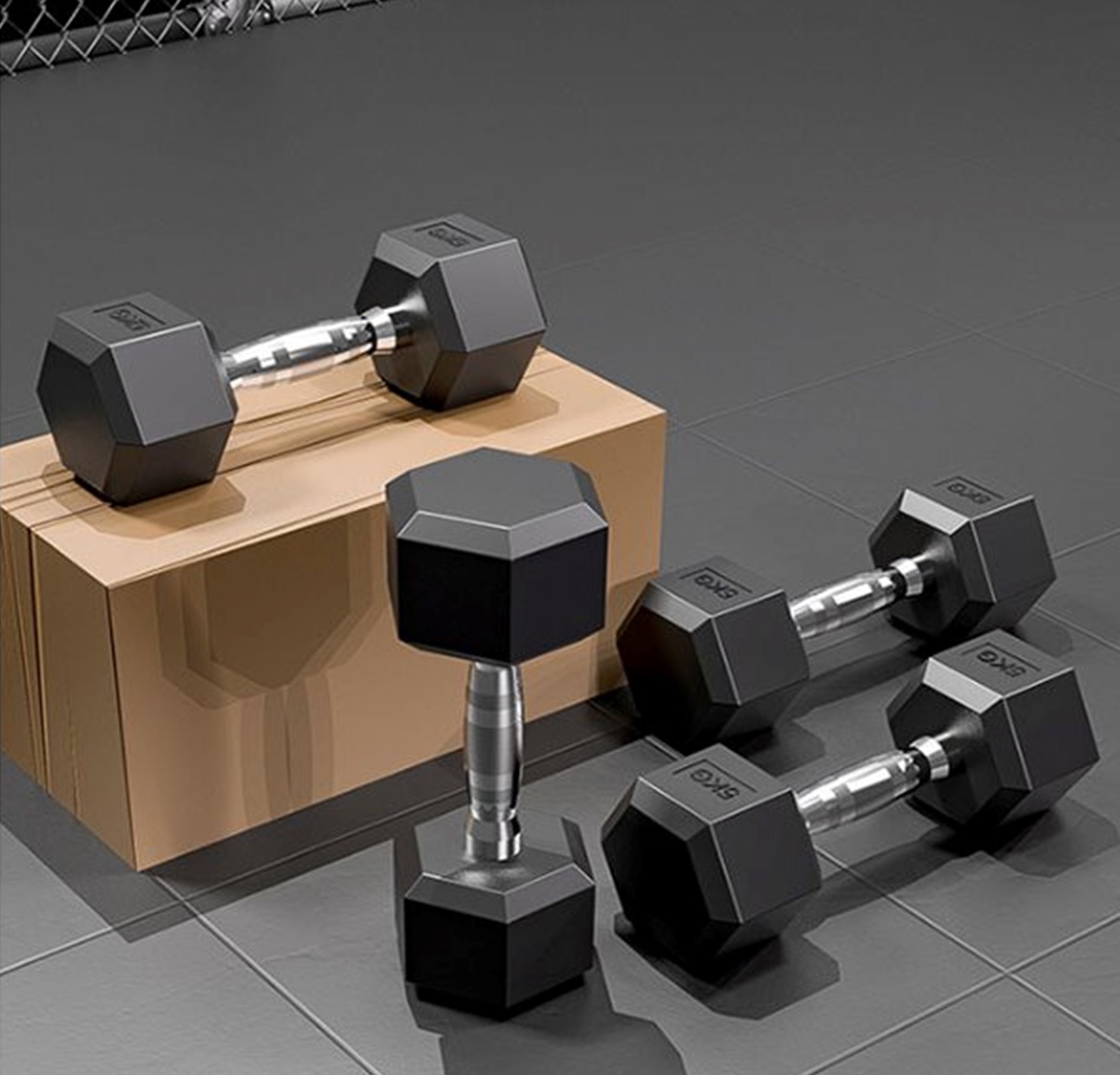 ADSports Commercial Grade 1 Unit 5KG Hexagon Dumbbell Rubber Coated With Iron Cast Dumbbell ...