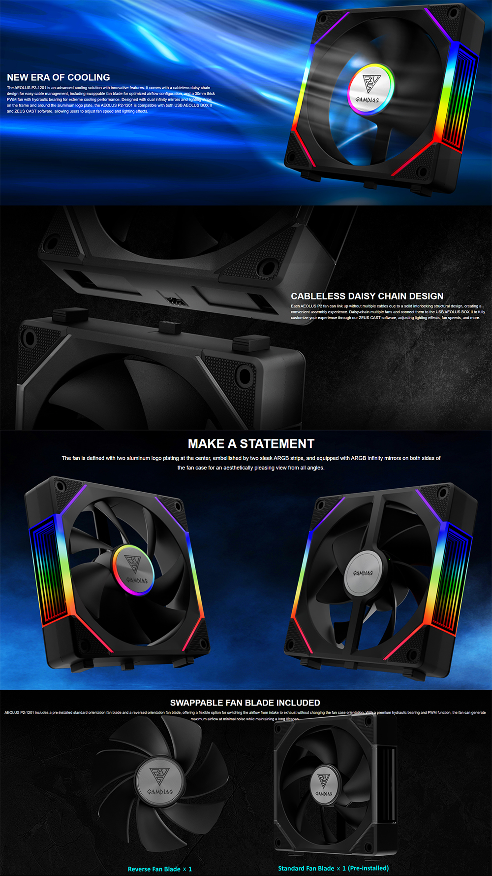 Gamdias AEOLUS P2 120mm PC Case and Radiator Fan ARGB PWM Swappable ...