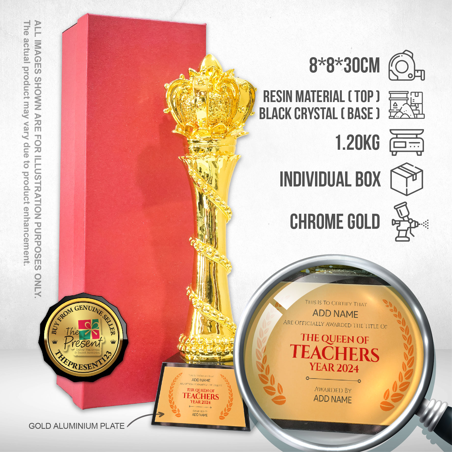 Supreme Golden Royal Crown Resin Award Trophy with Custom Name on Gold ...