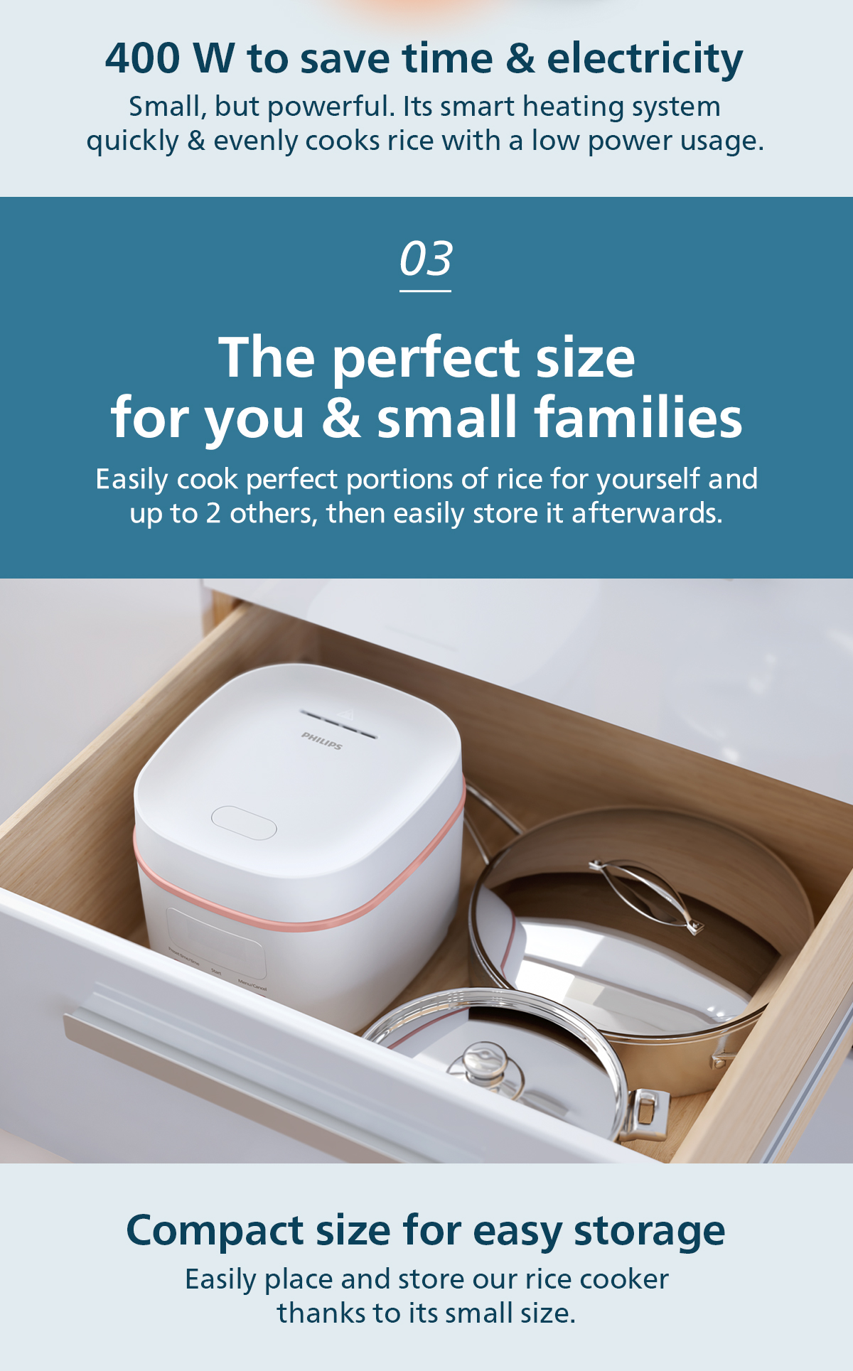 Philips 3000 Series Mini Rice Cooker - White (0.54L) HD3064/62/HD3064 ...