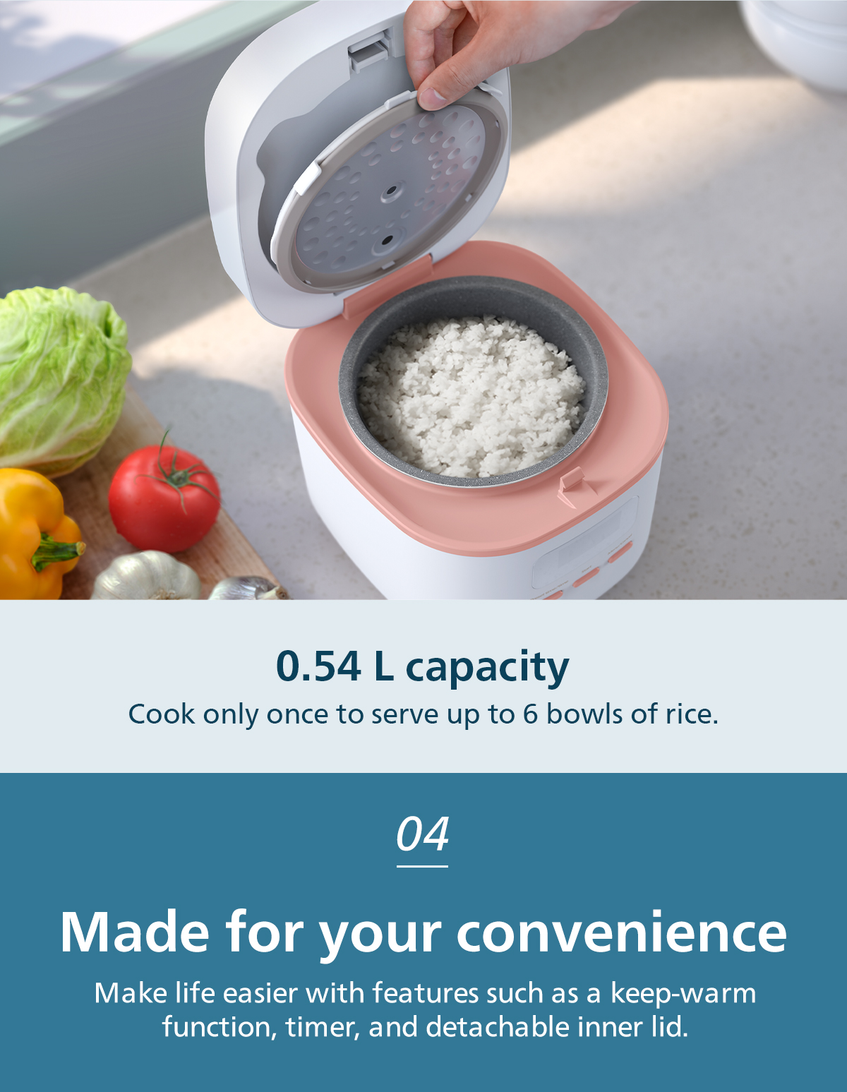 Philips 3000 Series Mini Rice Cooker - White (0.54L) HD3064/62/HD3064 ...