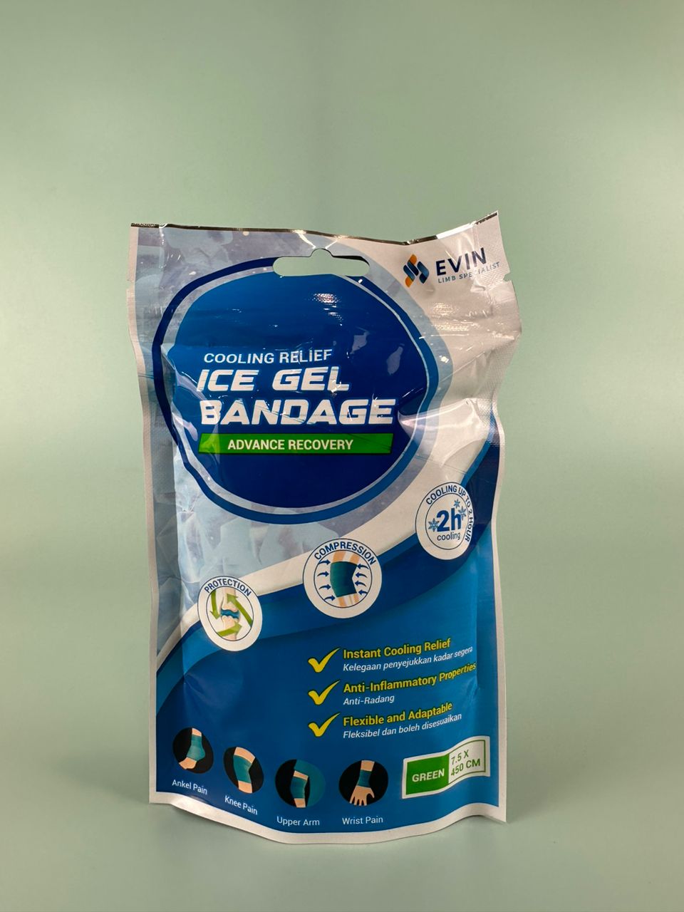 Evin Cooling Relief Ice Gel Bandage (7.5 x 450cm) Ice bandage Muscle ...