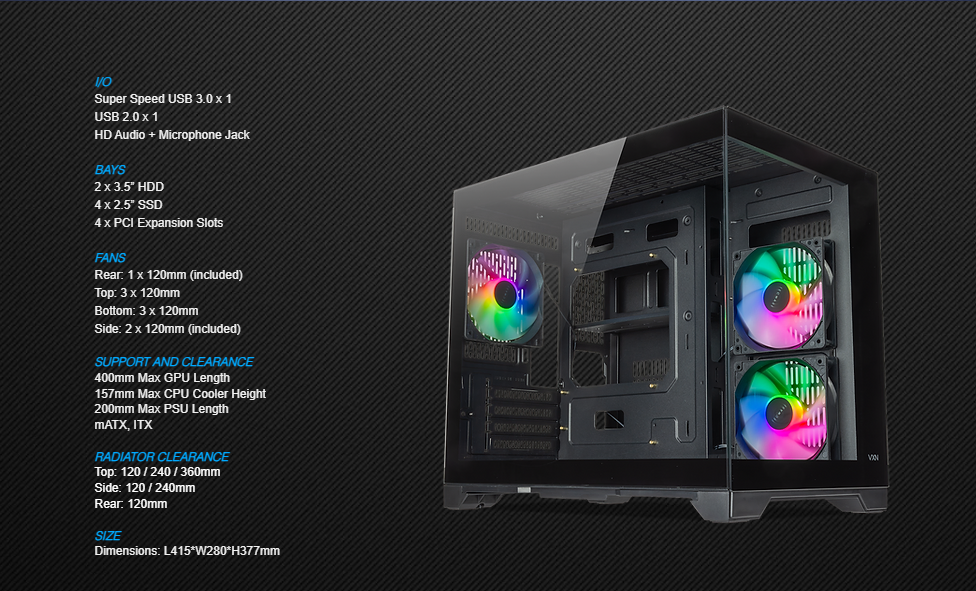 Tecware VXN EVO Omni ARGB Dual Chamber TG mATX PC Case - Black / White ...